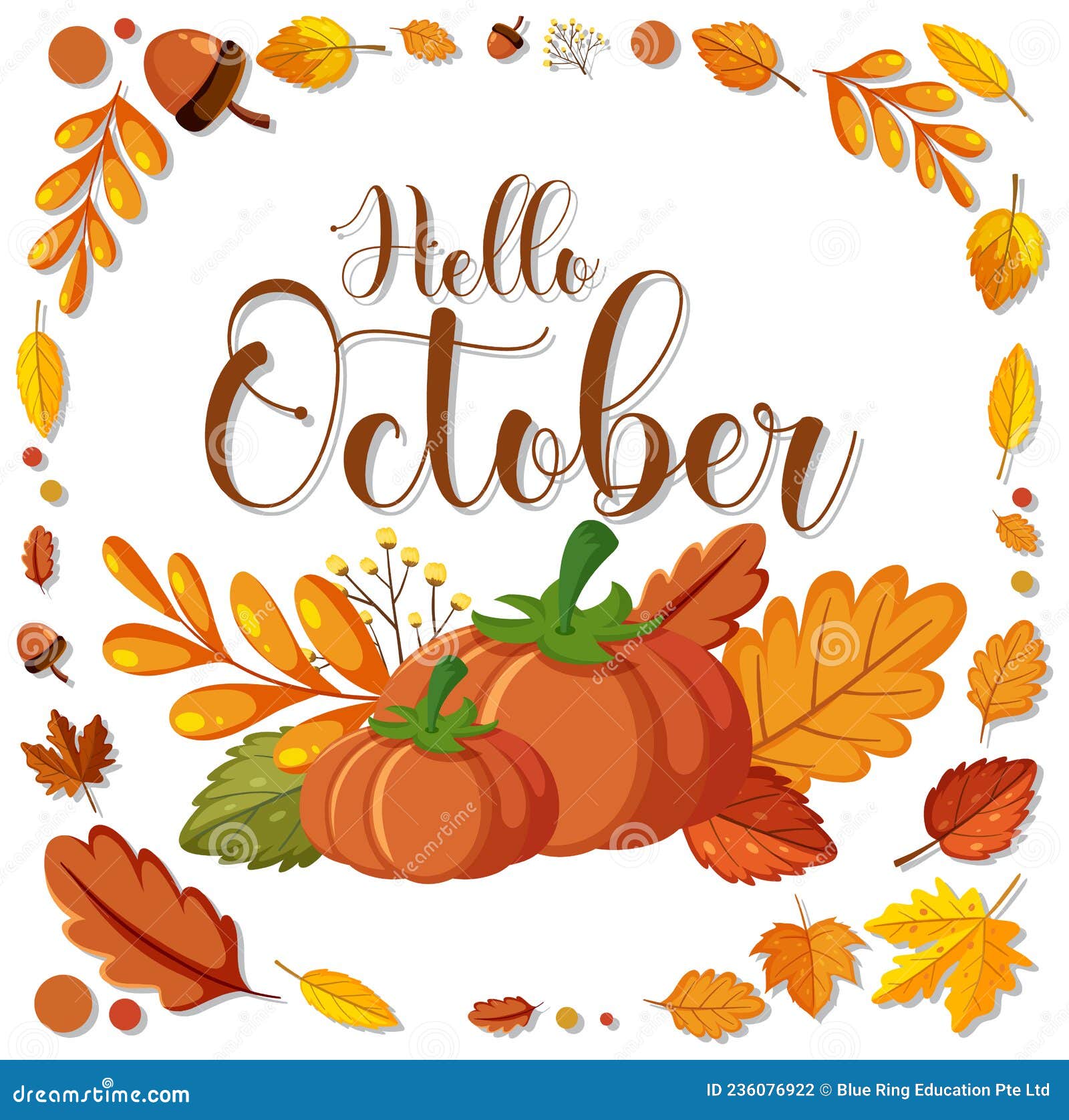 Hello October with Ornate of Autumn Leaves Frame Stock Vector ...