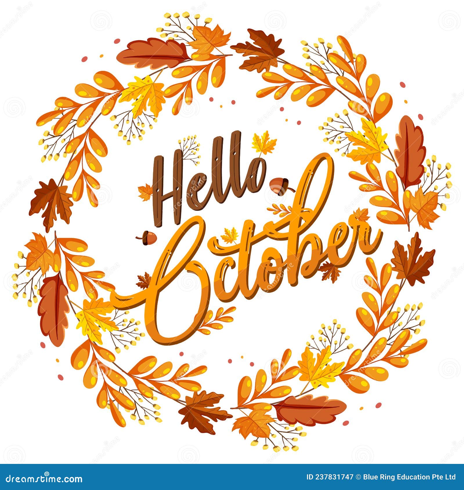 Hello October with Ornate of Autumn Leaves Frame Stock Vector ...