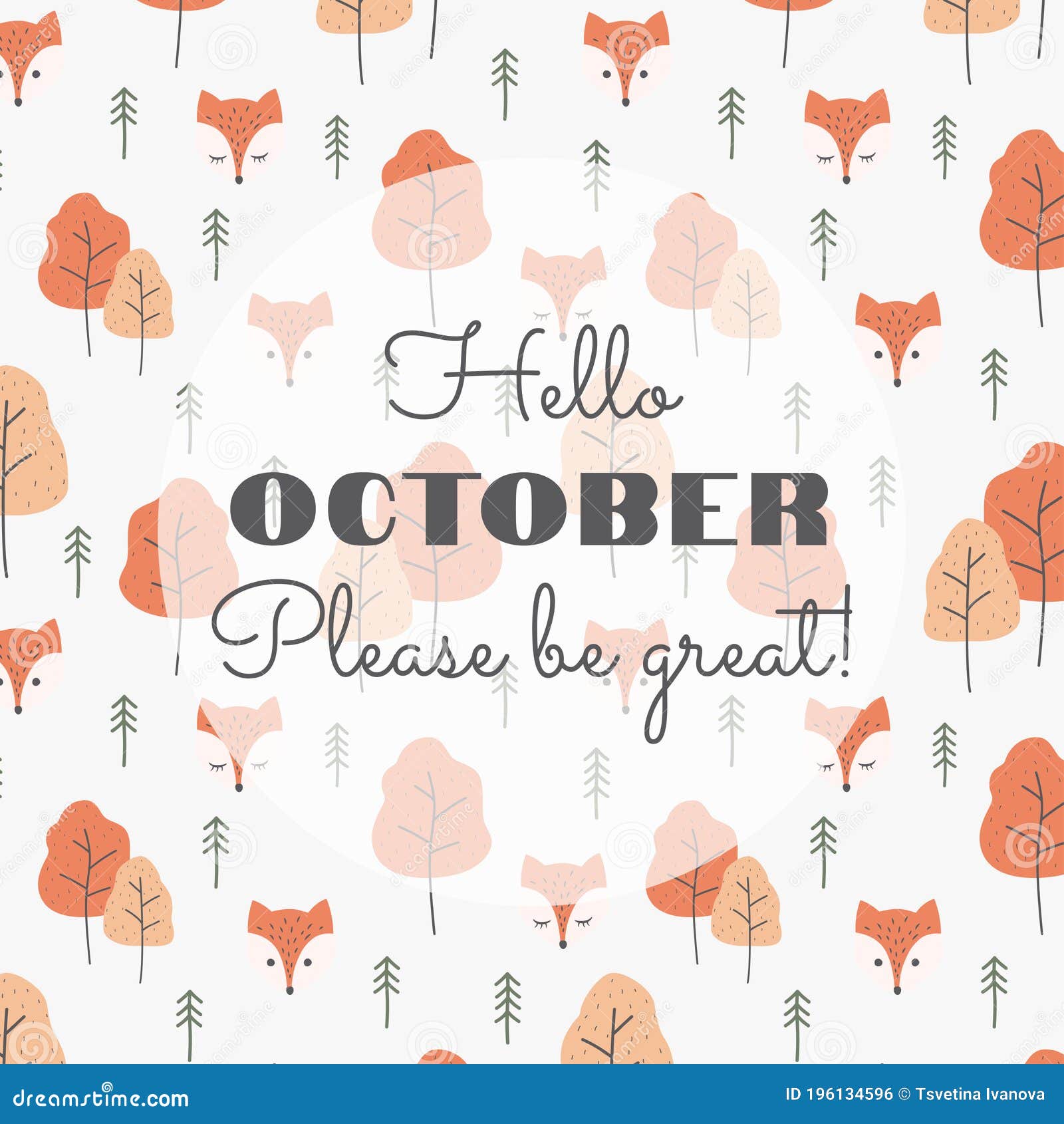 Hello October Slogan with Colorful Pattern. Text Lettering with Foxes ...