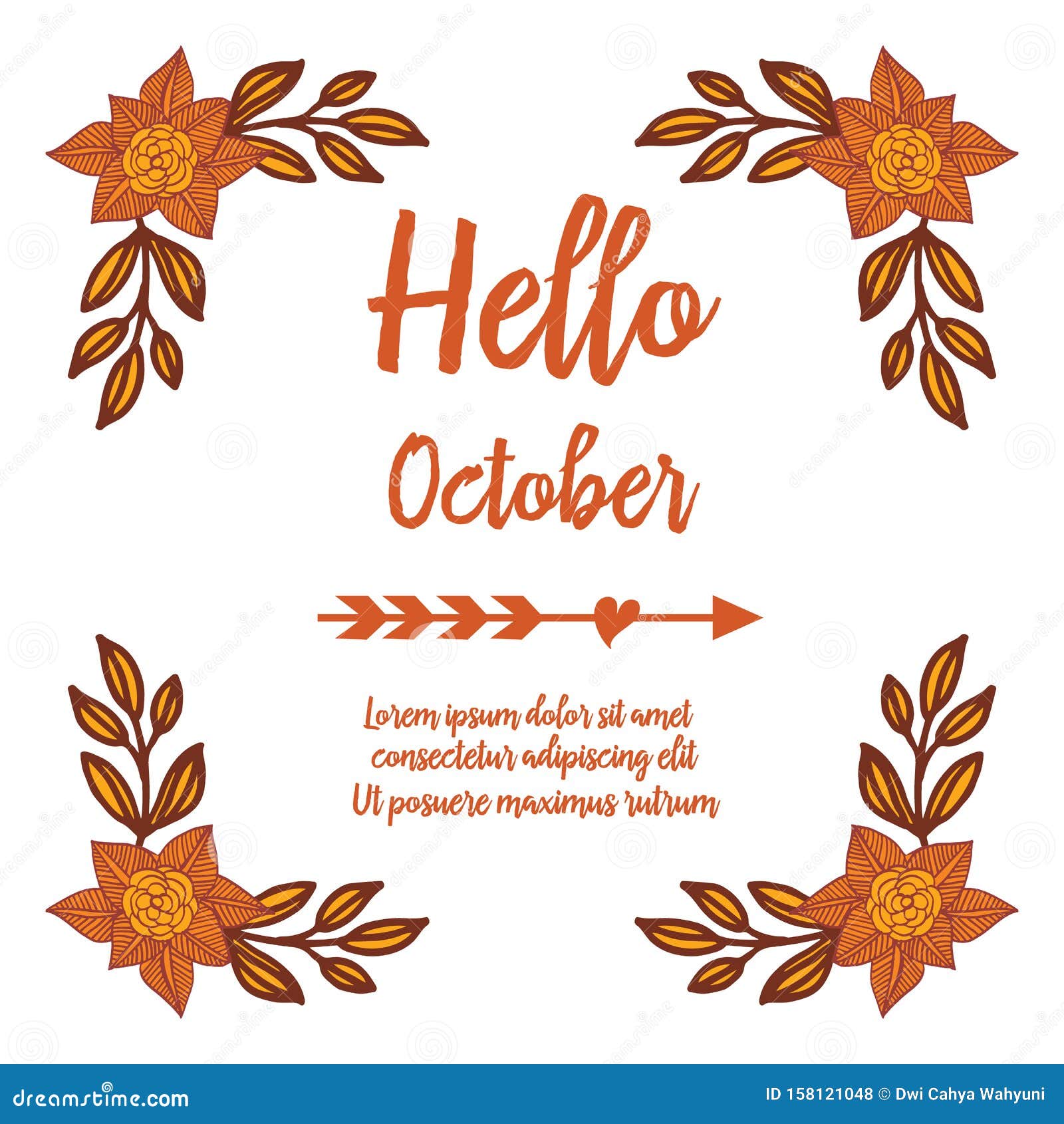 Hello October with Style of Cute Leaves Flower Frame. Vector Stock ...
