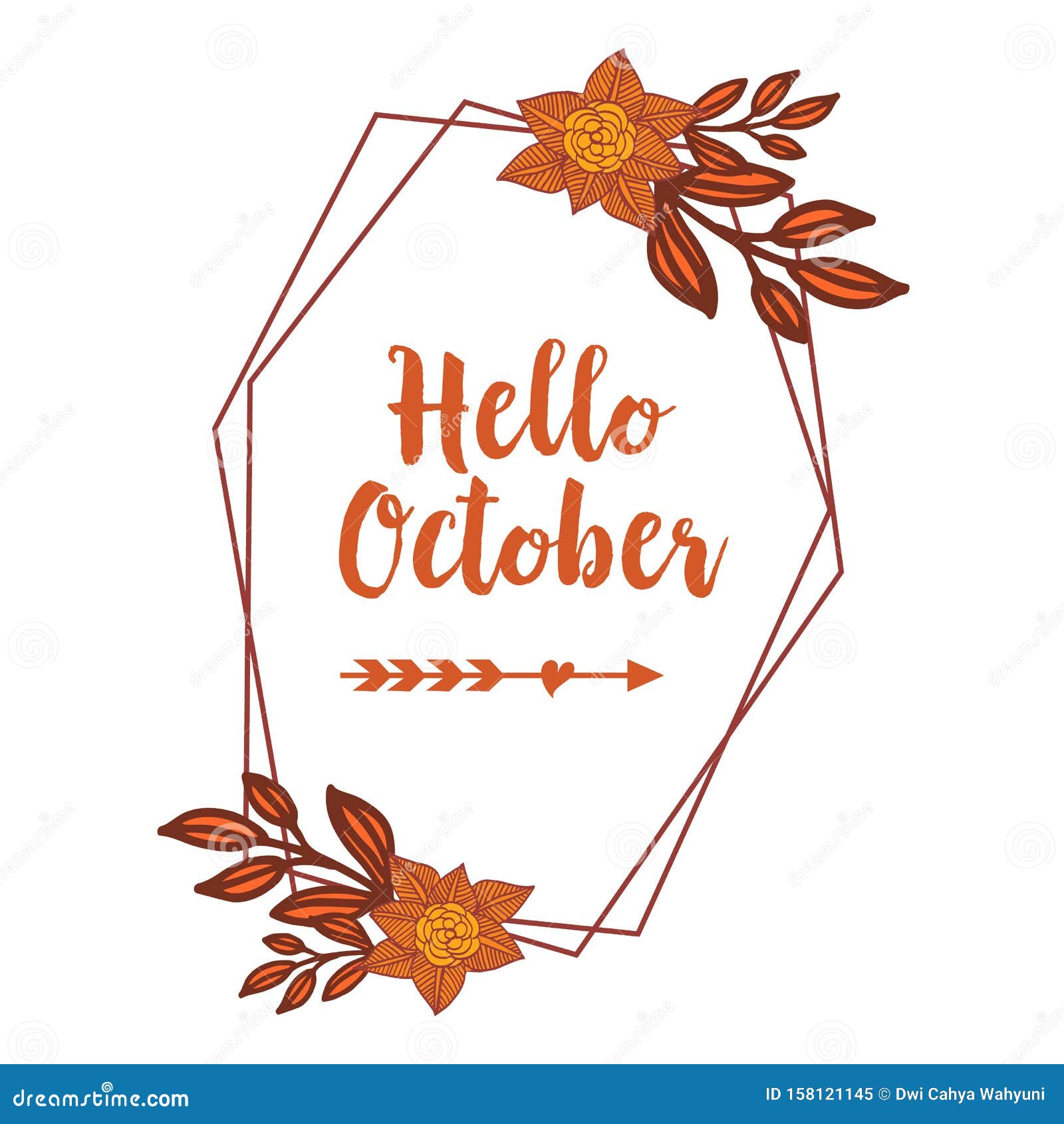 Hello October with Style of Cute Leaves Flower Frame. Vector Stock ...