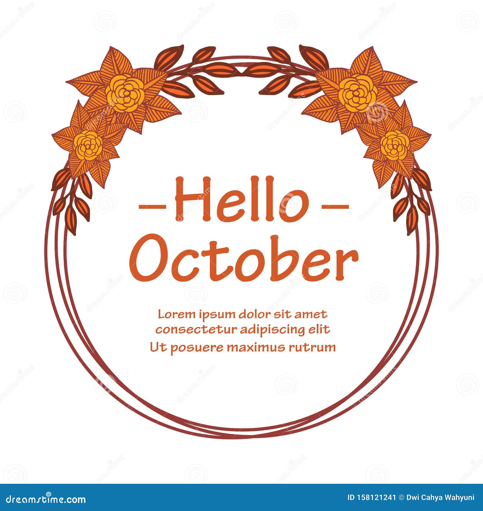 Hello October with Style of Cute Leaves Flower Frame. Vector Stock ...