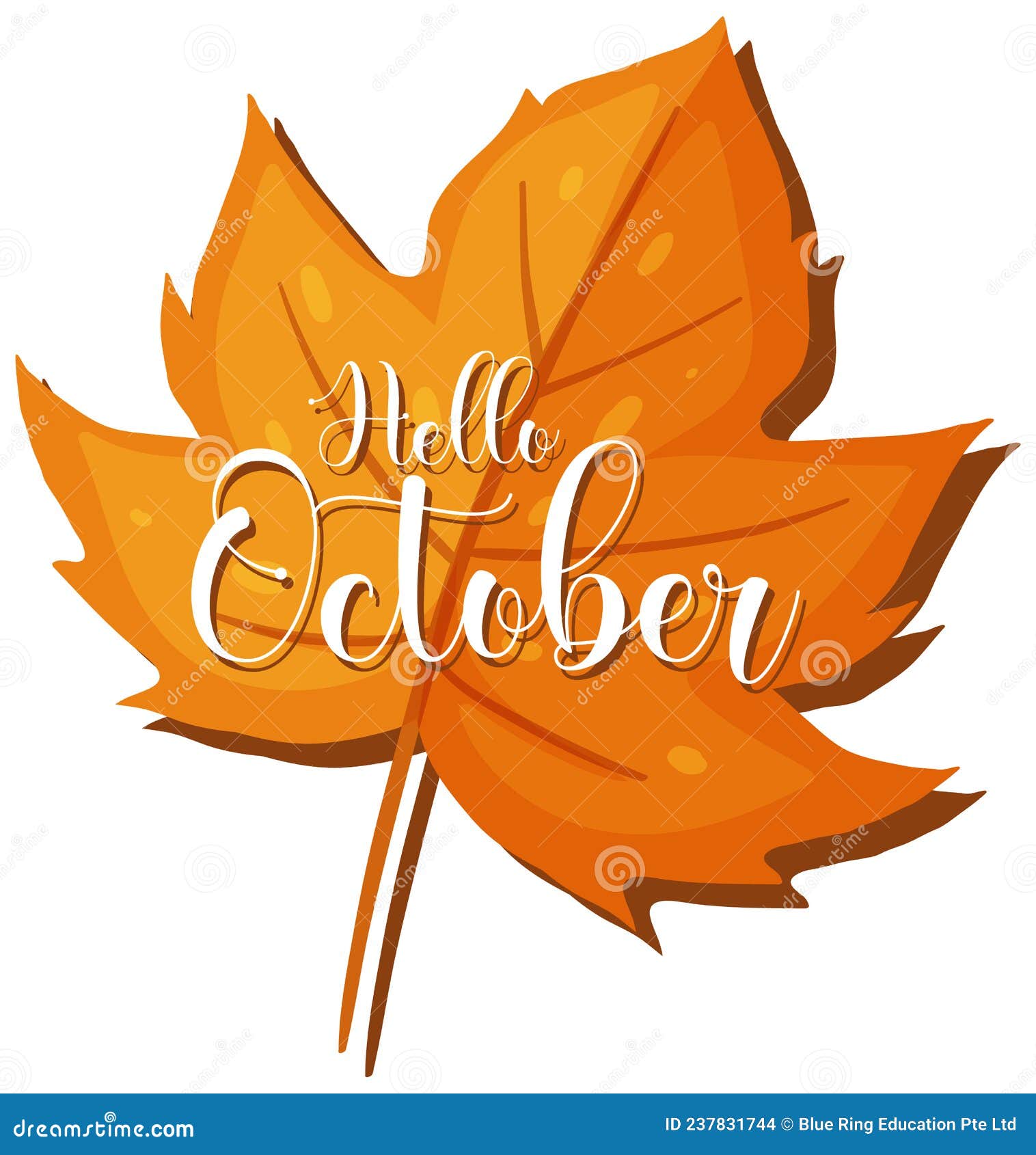 Hello October Word Logo on an Autumn Leaf Stock Vector - Illustration ...
