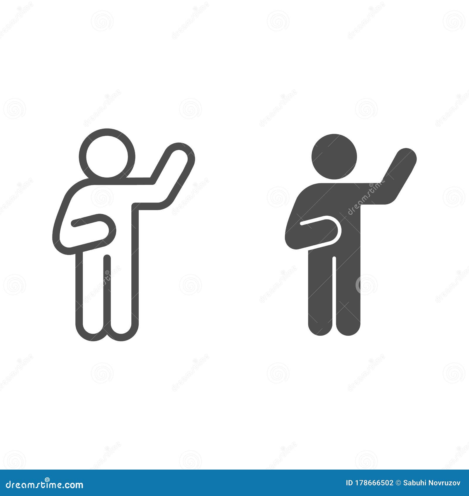 Hello Pose Line And Solid Icon. Man With Raised Hand And Lowered Hand ...