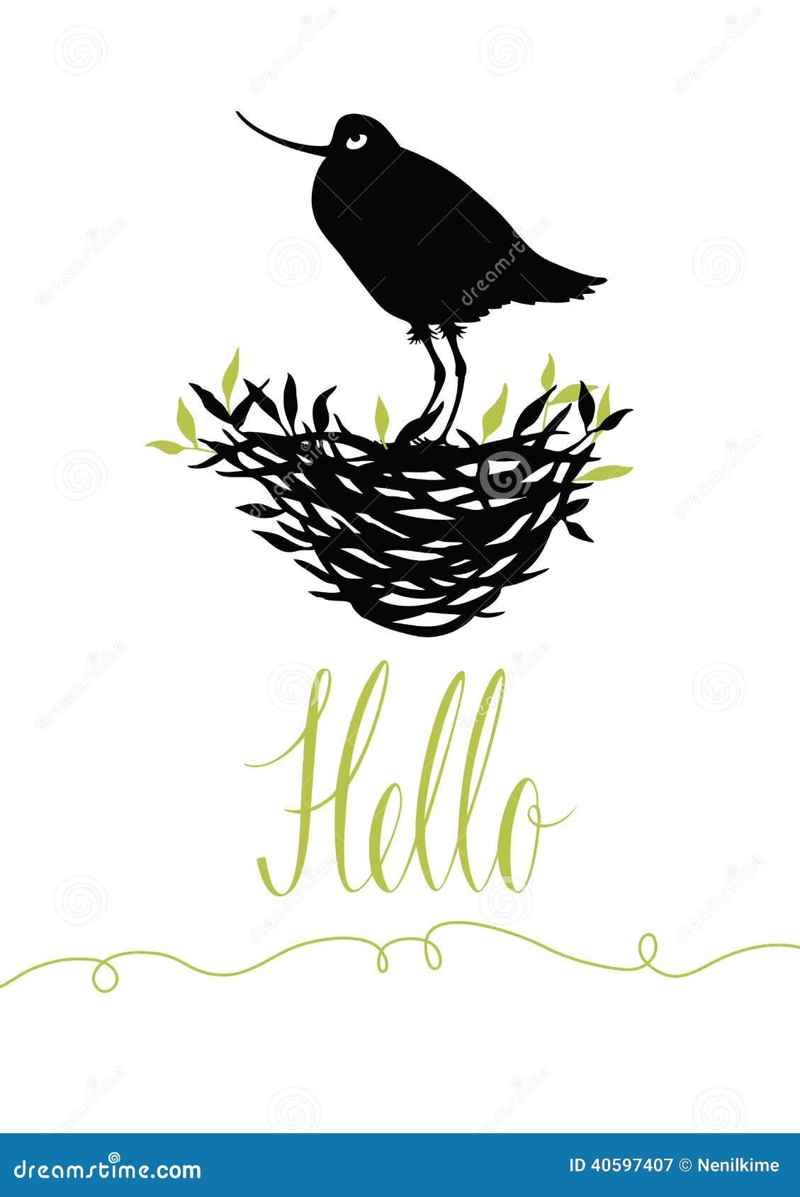 Hello postcard with bird stock vector. Illustration of greeting - 40597407