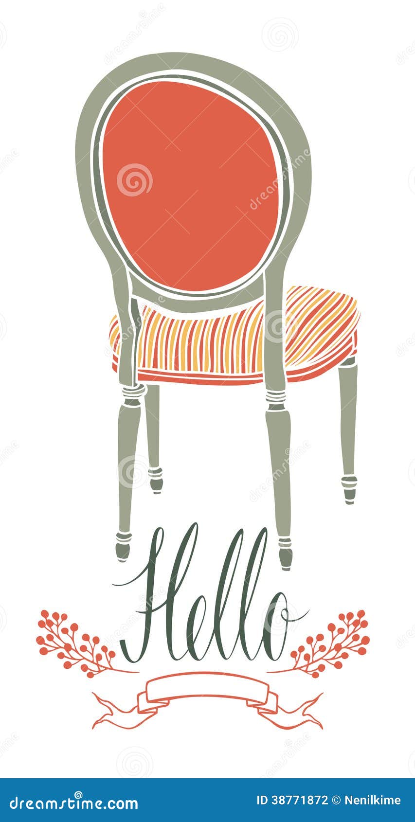 Hello Postcard with Vintage Chair Stock Vector - Illustration of ...