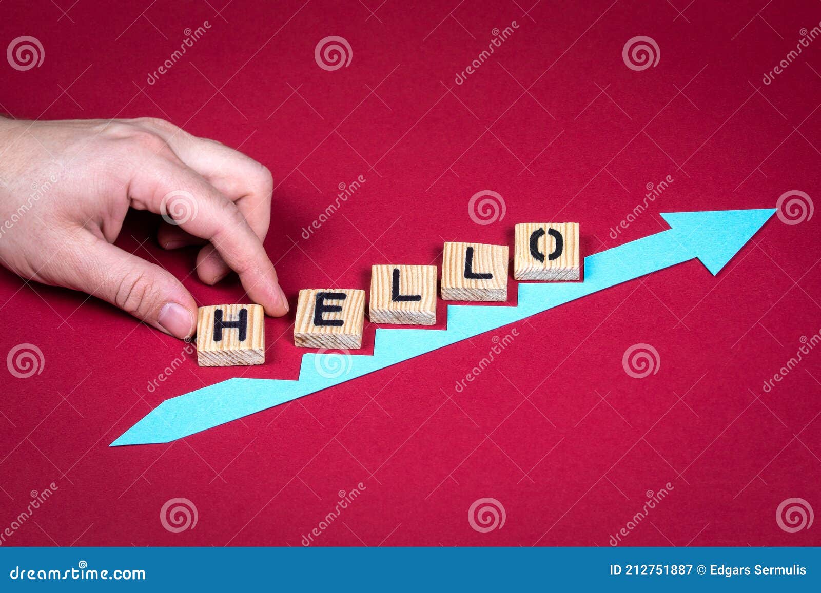 HELLO. Red Arrow Indicates the Development and Growth Stock Image ...