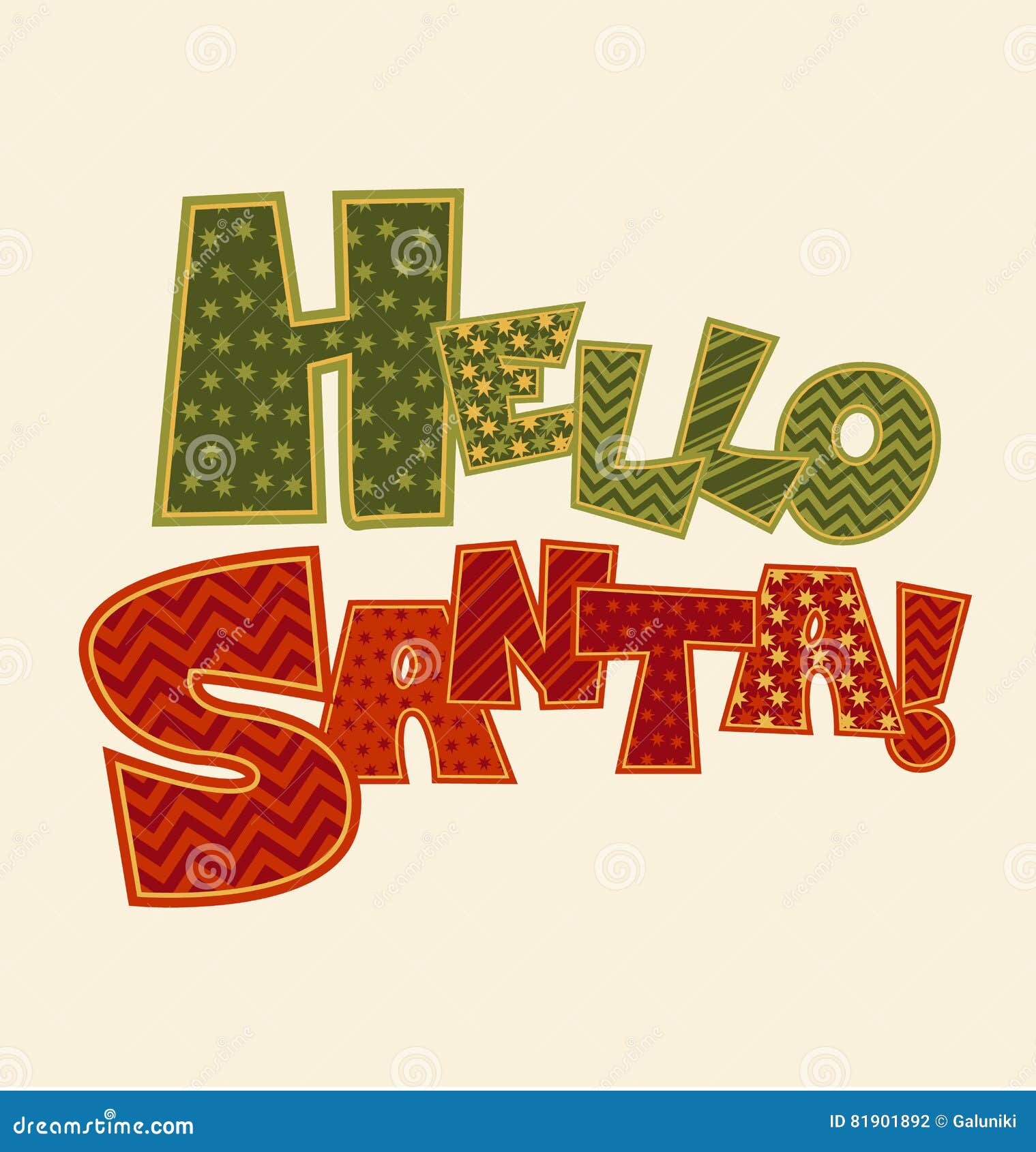 Hello Santa Note. Christmas Patchwork Style Lettering Stock Vector ...