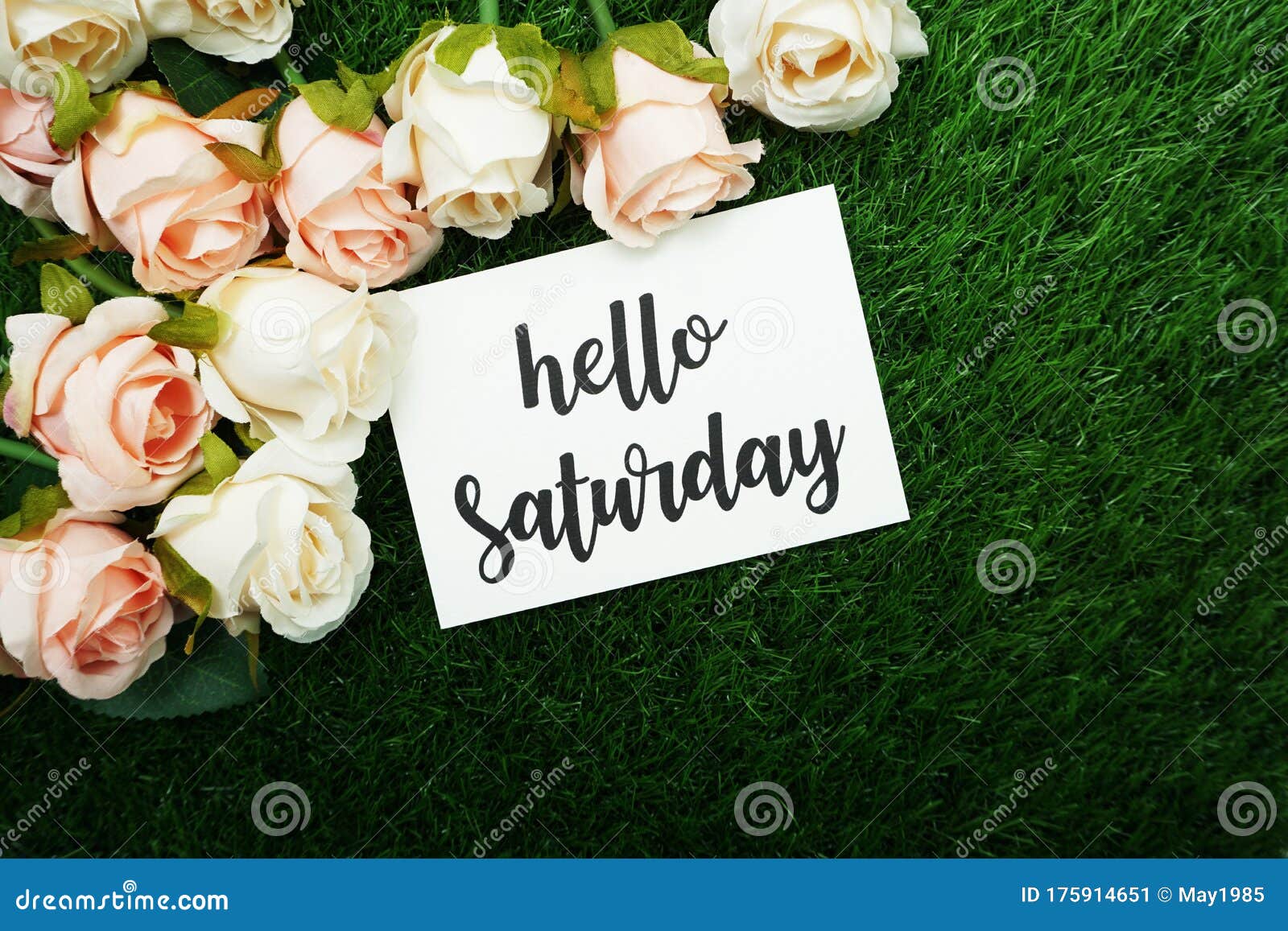 Hello Saturday Text On Hanging Board White Brick Outdoor Wall Stock ...
