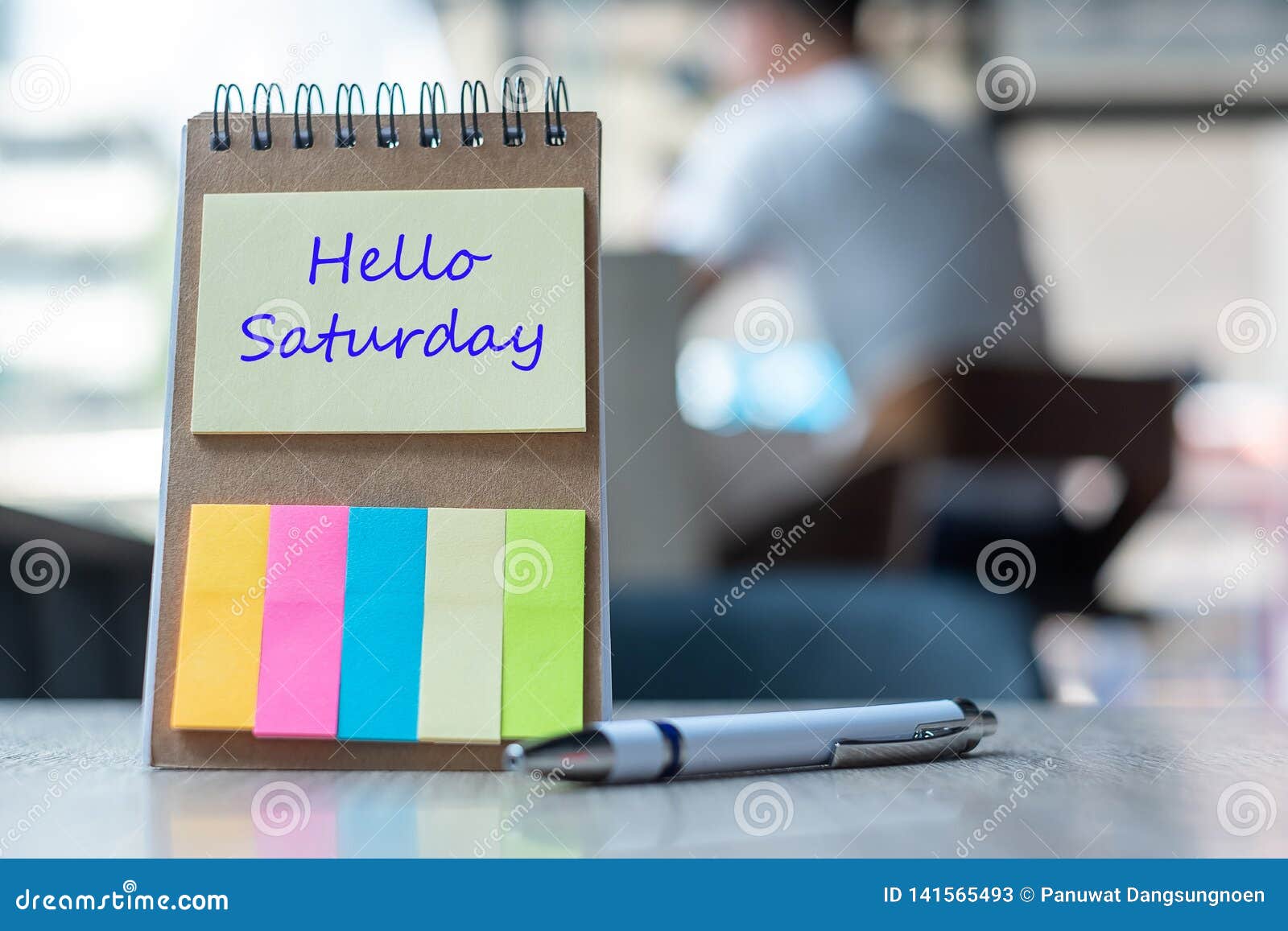 Hello Saturday Text on Note Paper or Empty Reminder Template on Wooden ...