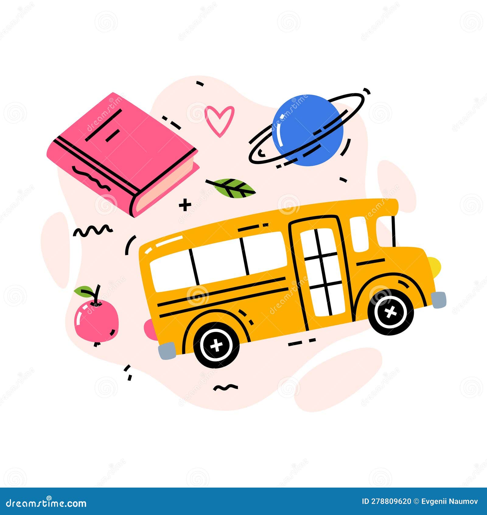 Hello School with Bus, Apple, Book and Planet Vector Composition Stock ...