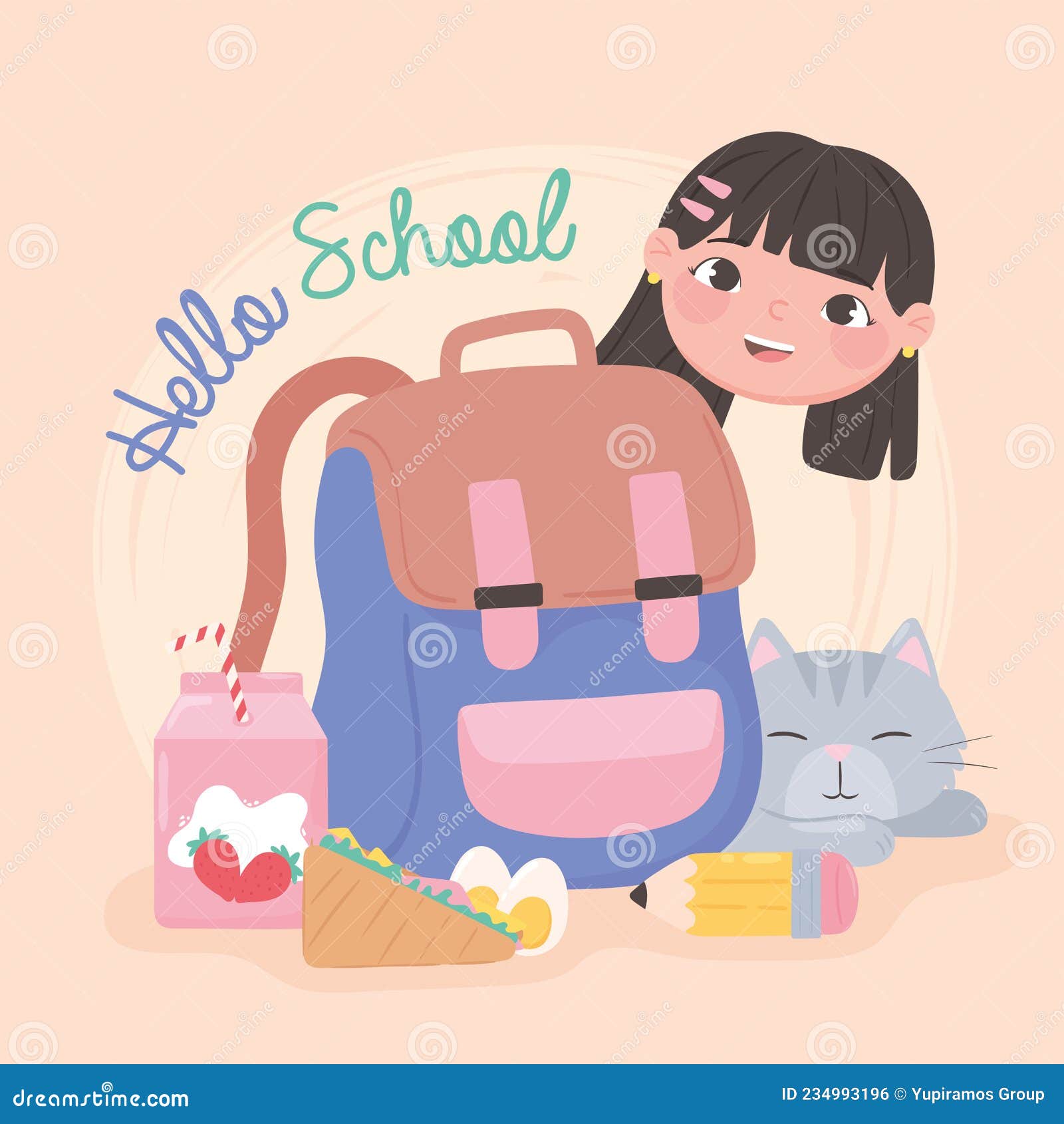 Hello school cartoon stock vector. Illustration of children - 234993196