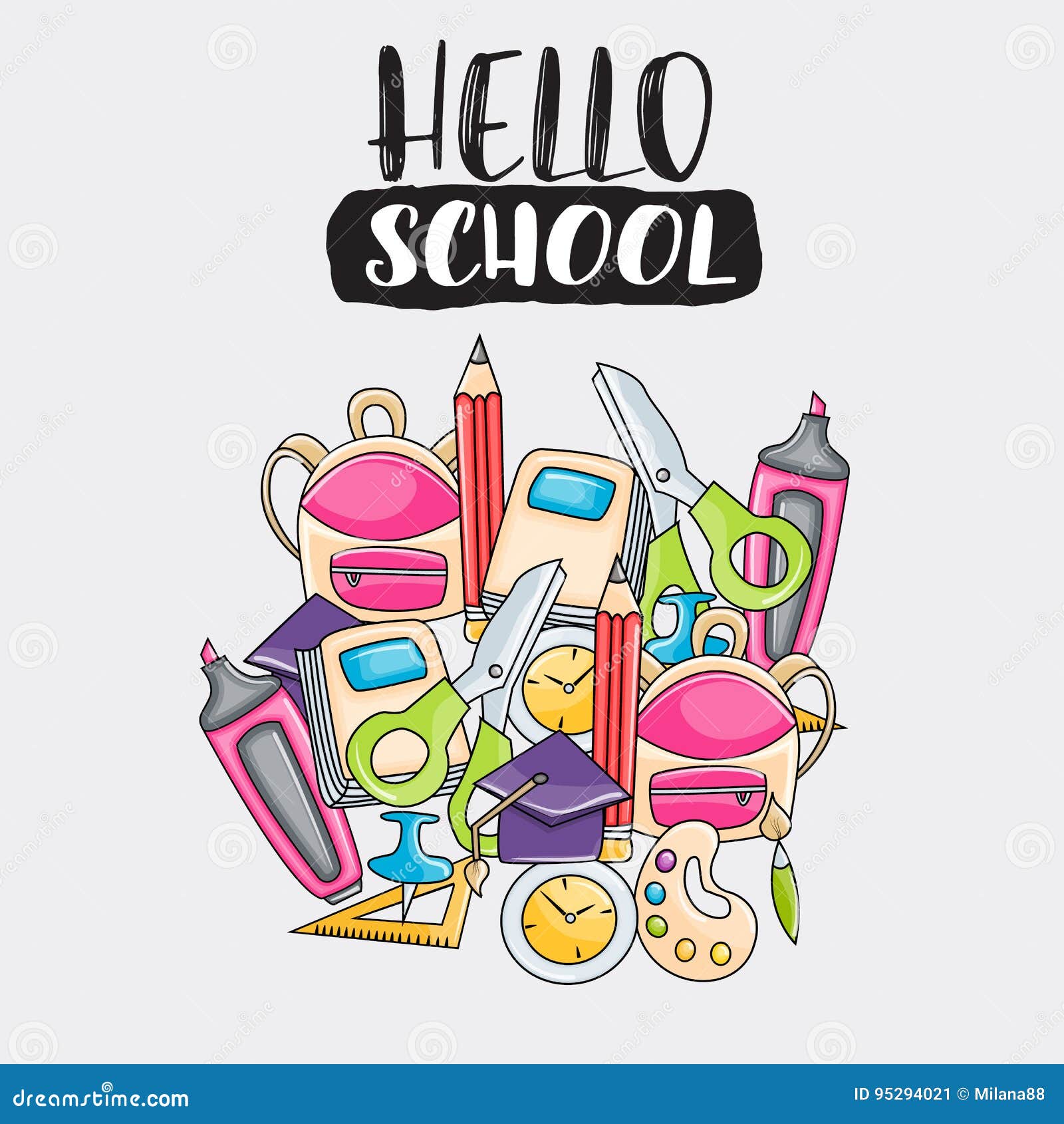 Hello School Doodle Clip Art Greeting Card Stock Vector - Illustration ...
