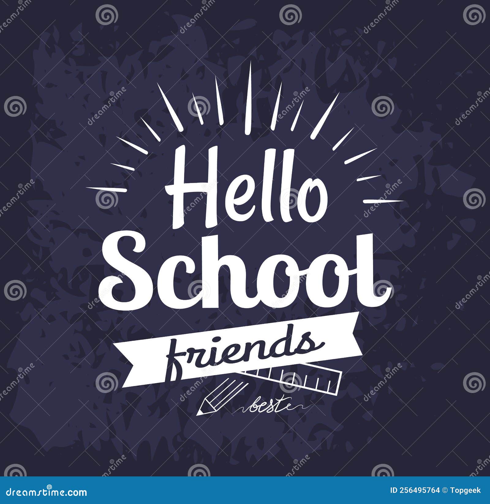 Hello School Friends Inscription with Calligraphic Script. Beginning of ...