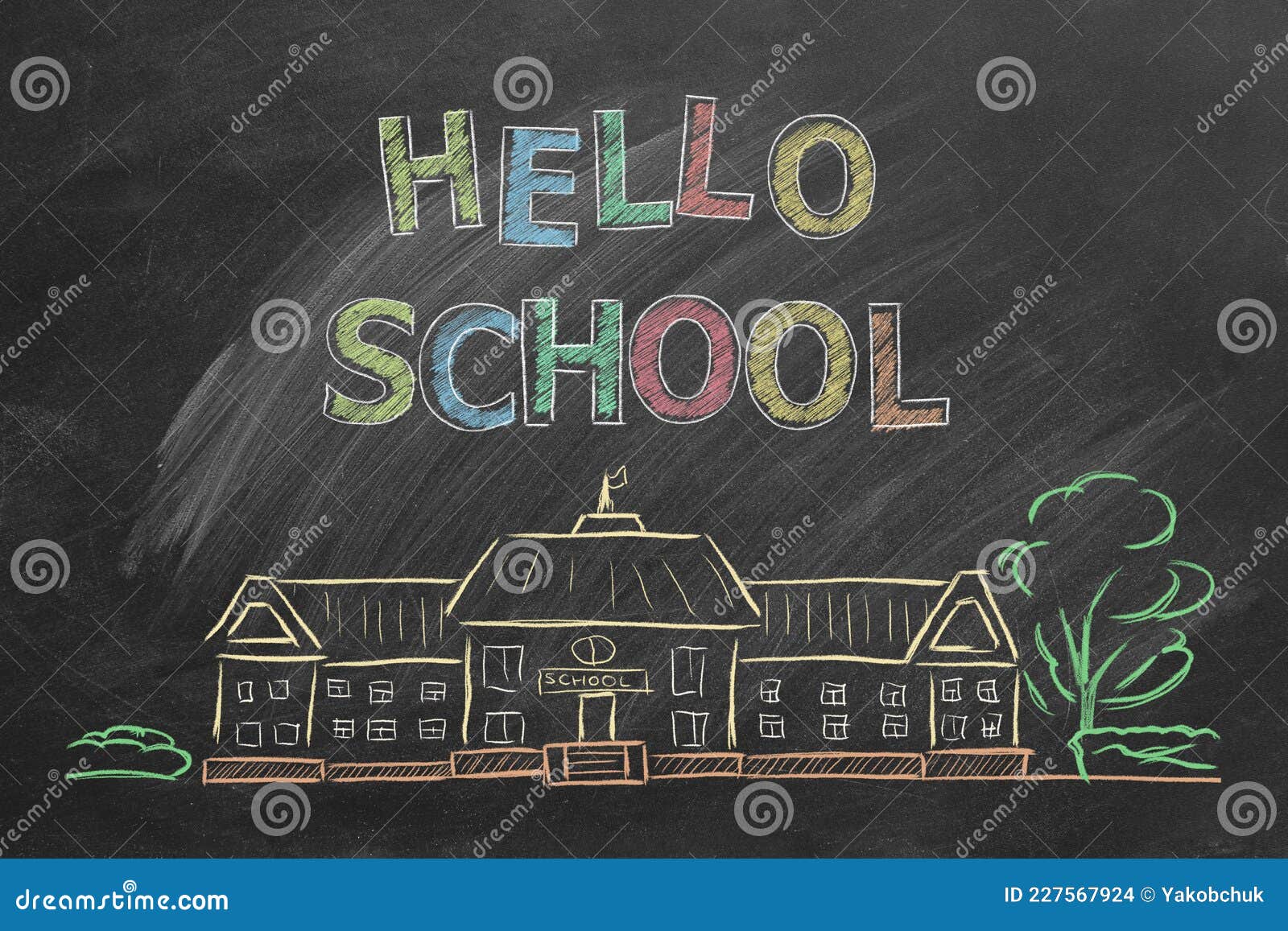 Hello School. Illustration on Blackboard Stock Illustration ...