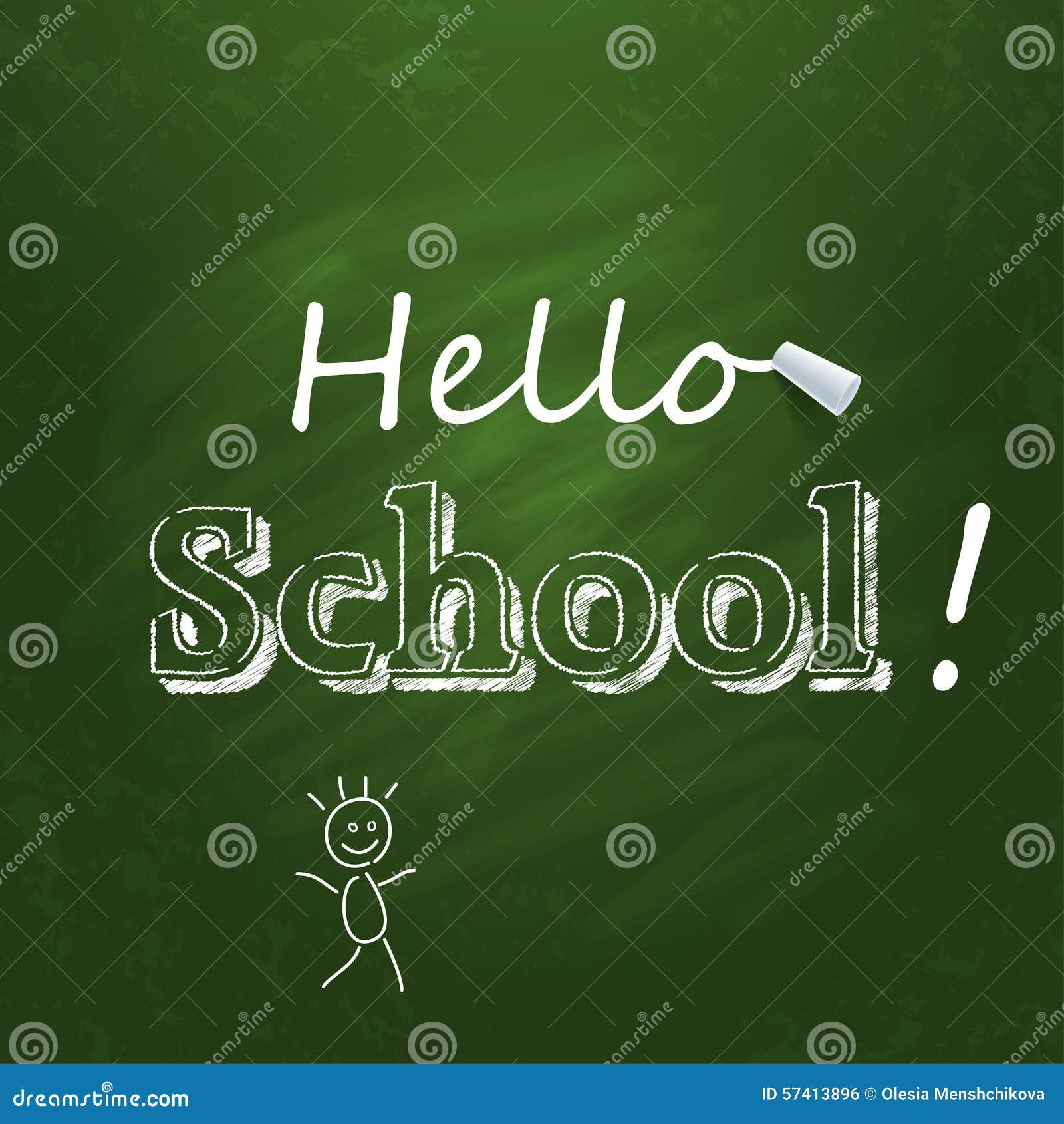 Hello School Written on the Green Chalkboard with Stock Vector ...