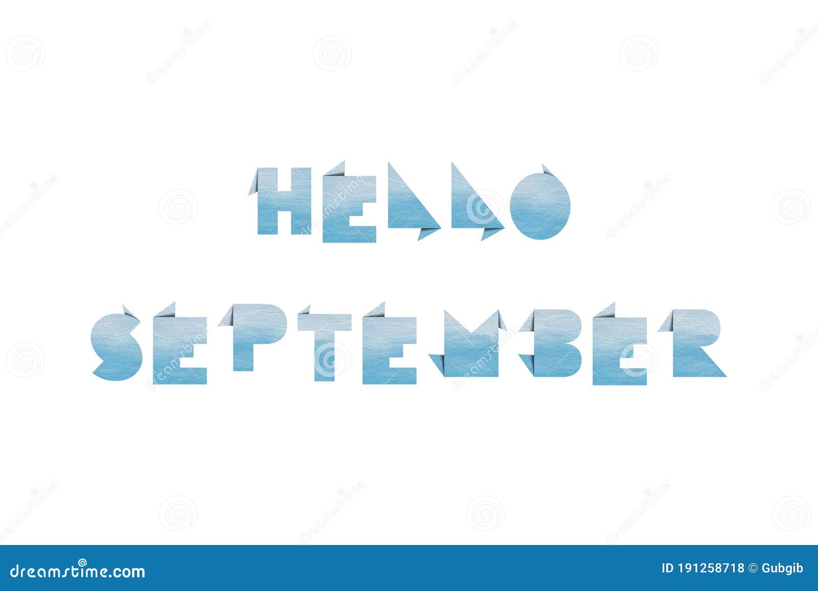 Hello September with Blue Origami Paper on White Background Stock ...