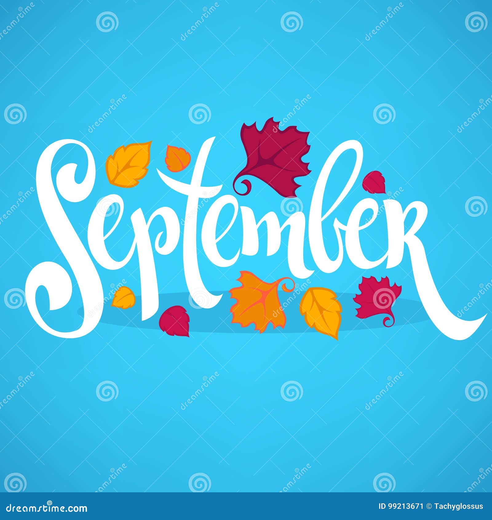 Hello September, Bright Fall Leaves and Lettering Stock Vector ...