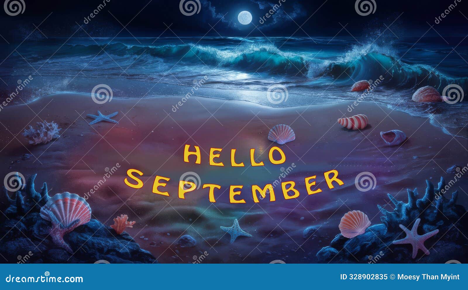 Hello September Greeting Card with Beach Theme Stock Illustration ...