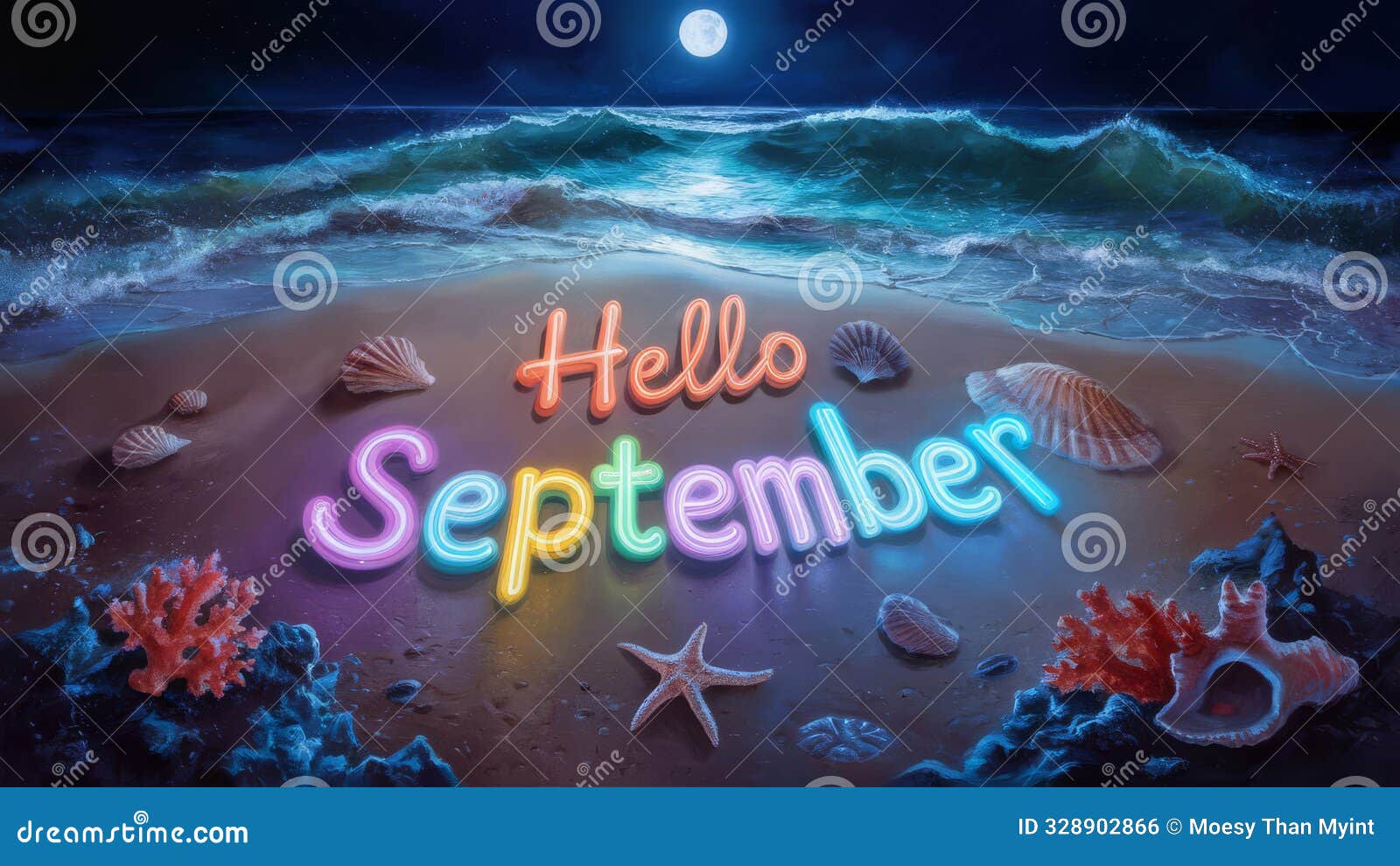 Hello September Greeting Card with Beach Theme Stock Illustration ...