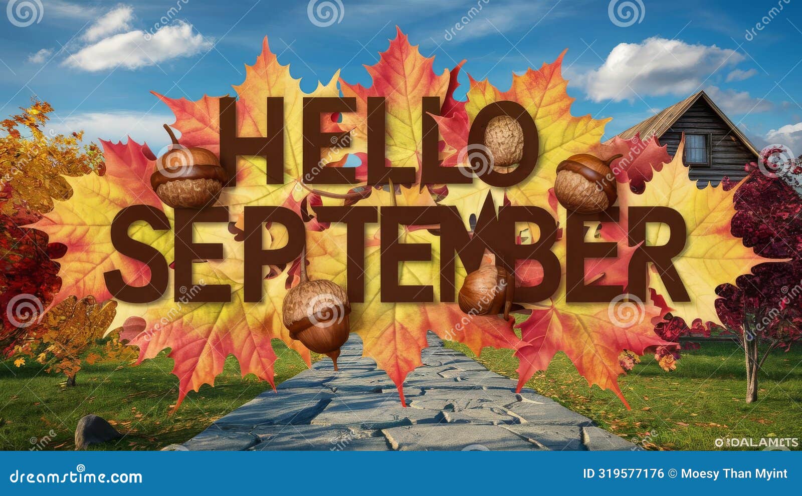 Hello September Greeting Card Stock Illustration - Illustration of ...