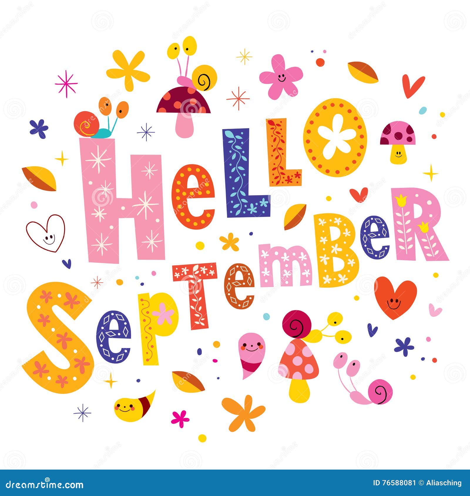 Hello September stock vector. Illustration of mushroom - 76588081