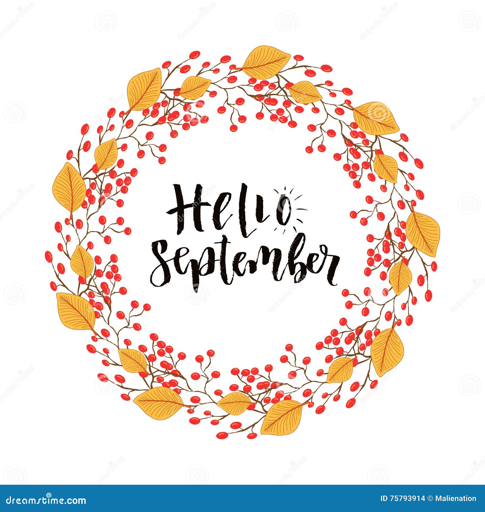 Hello September Modern Calligraphy Art. Vector Lettering with Autumn ...