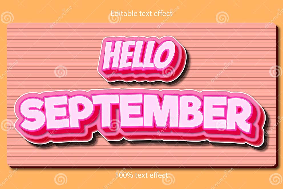 Hello September with Pink Shadow Text Color Text Effect Stock Vector ...