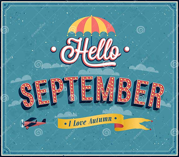 Hello September Typographic Design. Stock Vector - Illustration of ...