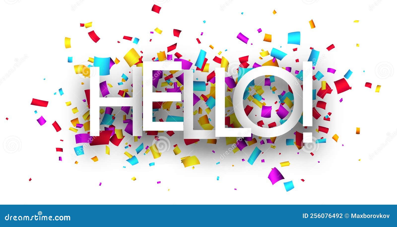 Hello Sign on Cut Ribbon Confetti Background Stock Vector ...