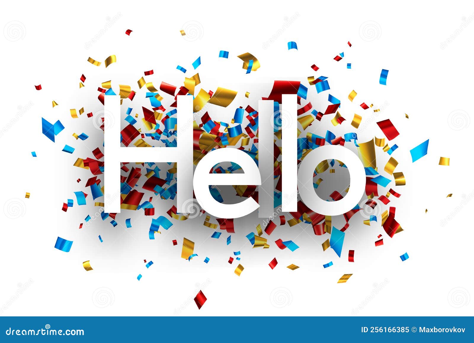 Hello Sign on Cut Ribbon Confetti Background Stock Vector ...
