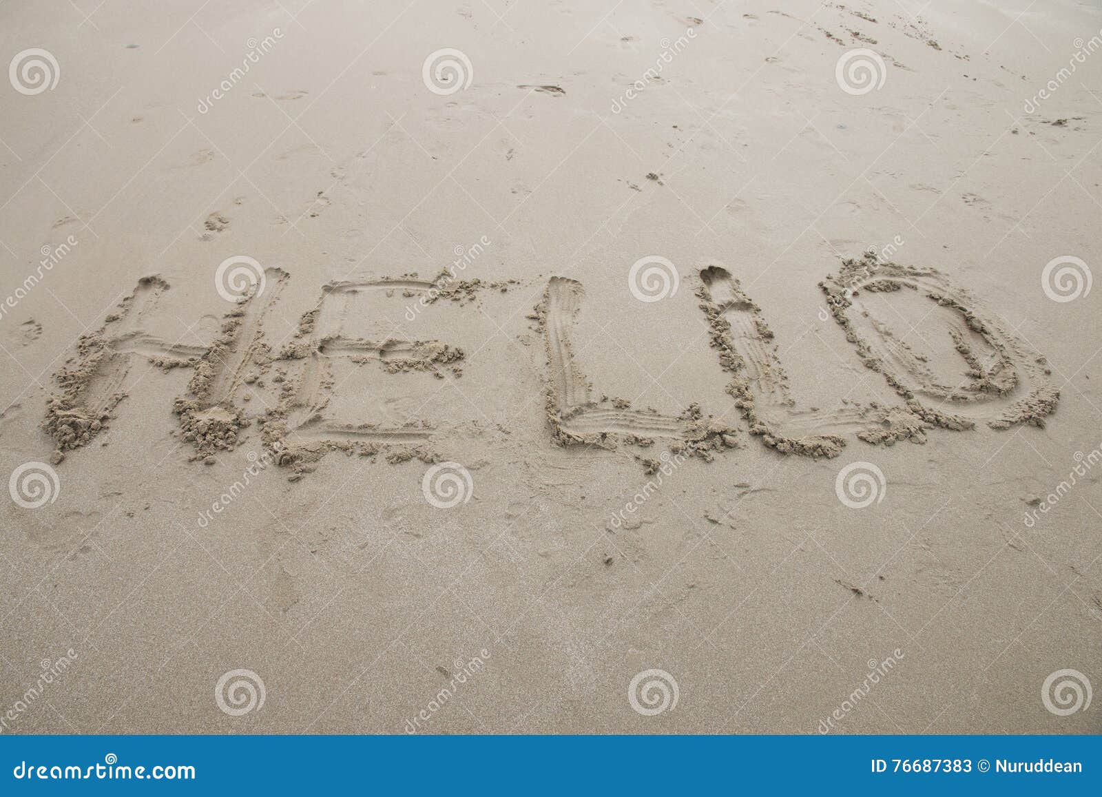 Hello Sign Word Drawing on the Sand Background Stock Image - Image of ...