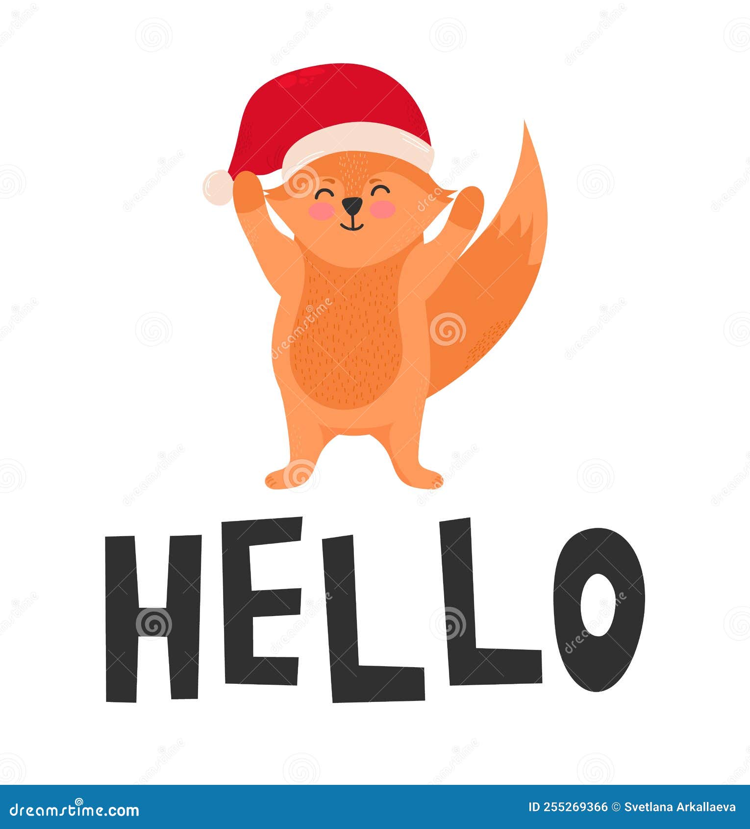 HELLO Slogan with Cute Fox Coming Out of Paper Illustration Stock ...