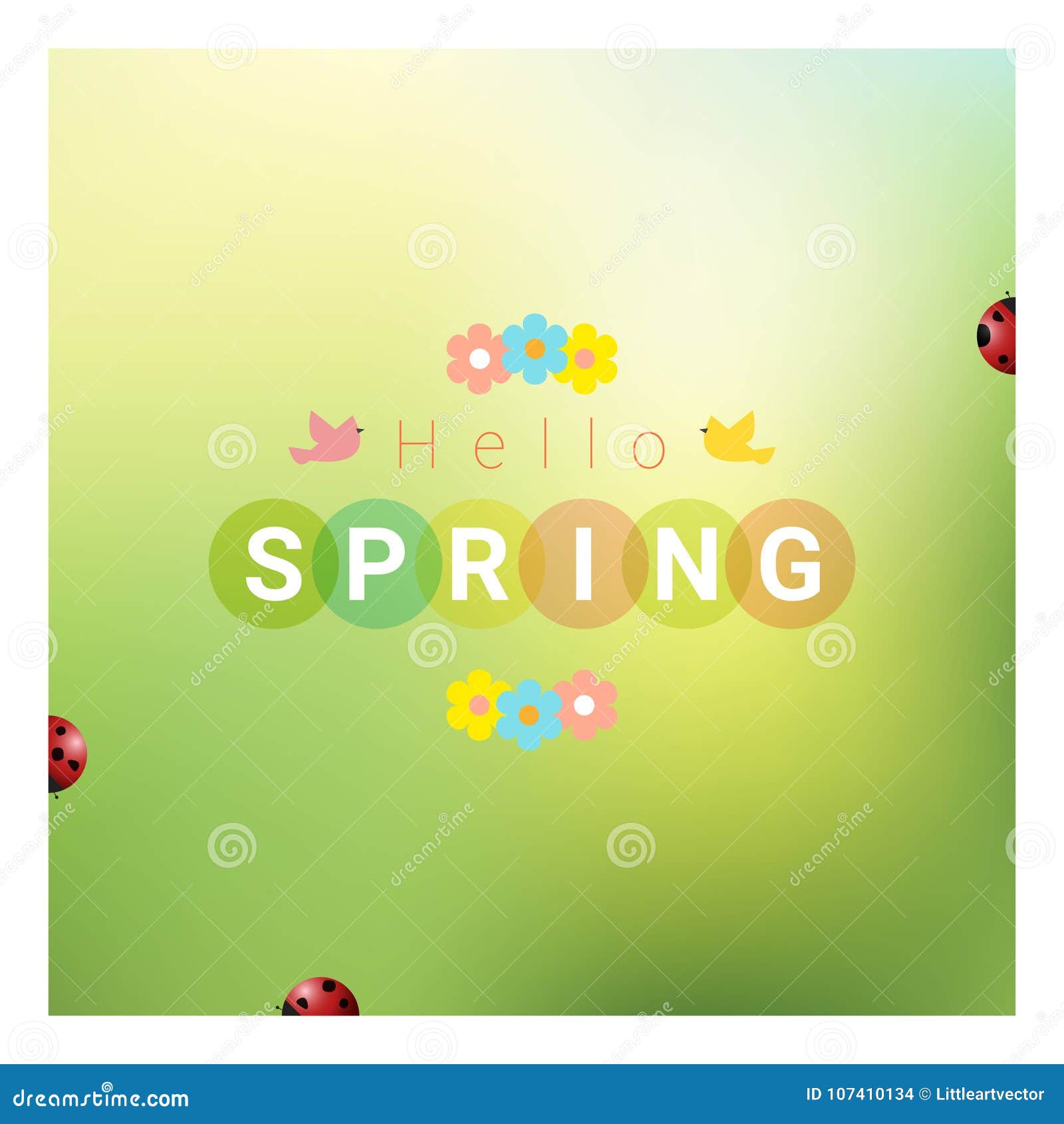 Hello Spring Background with Colorful Ladybugs Stock Vector ...