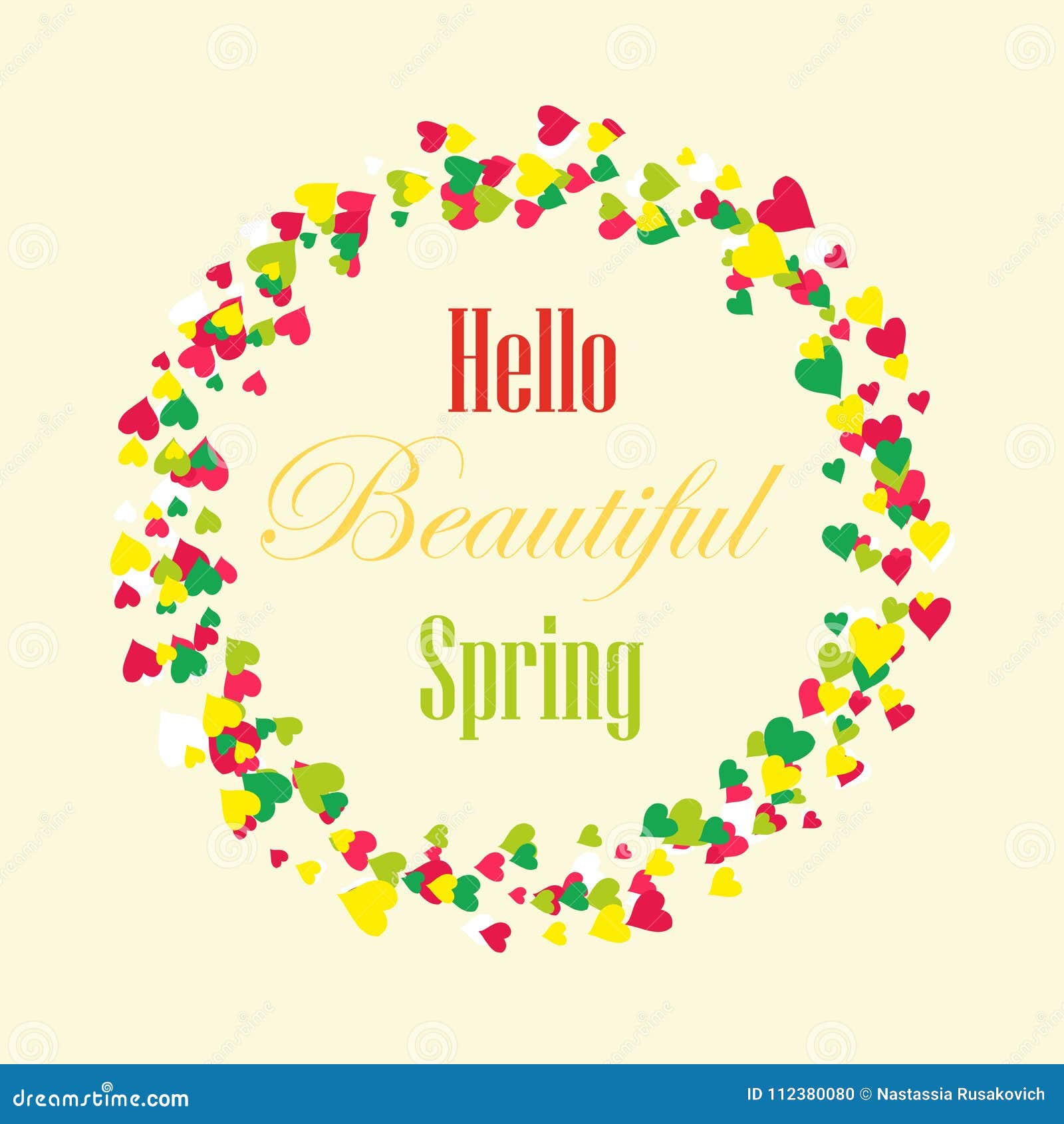 Hello Spring Background with Hearts. Frame Stock Vector - Illustration ...