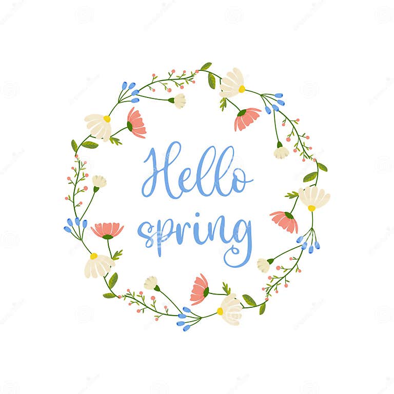 Hello Spring,blue Background,frame Colors White Isolated Background ...
