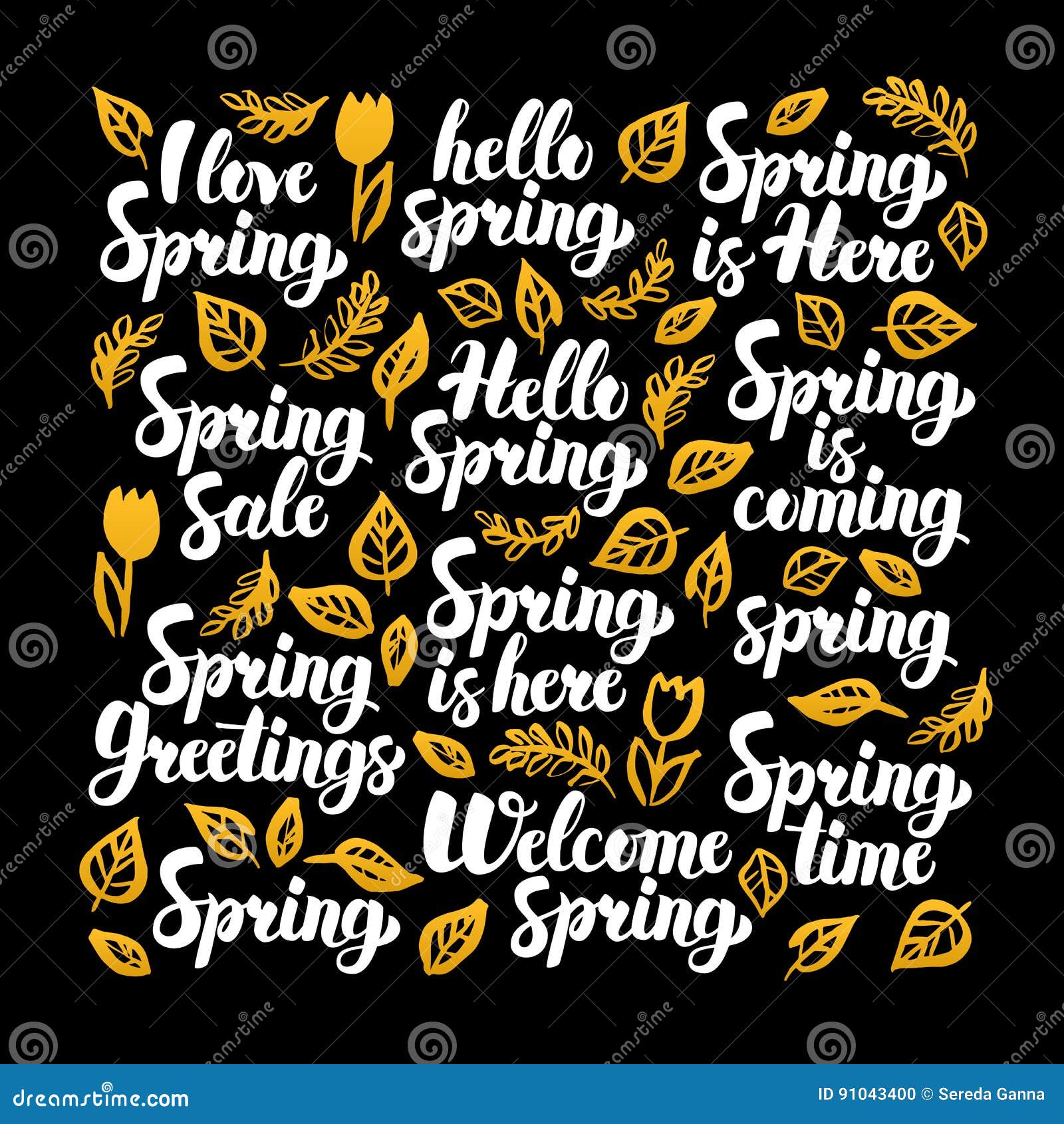 Hello Spring Calligraphy Design Stock Vector - Illustration of hand ...