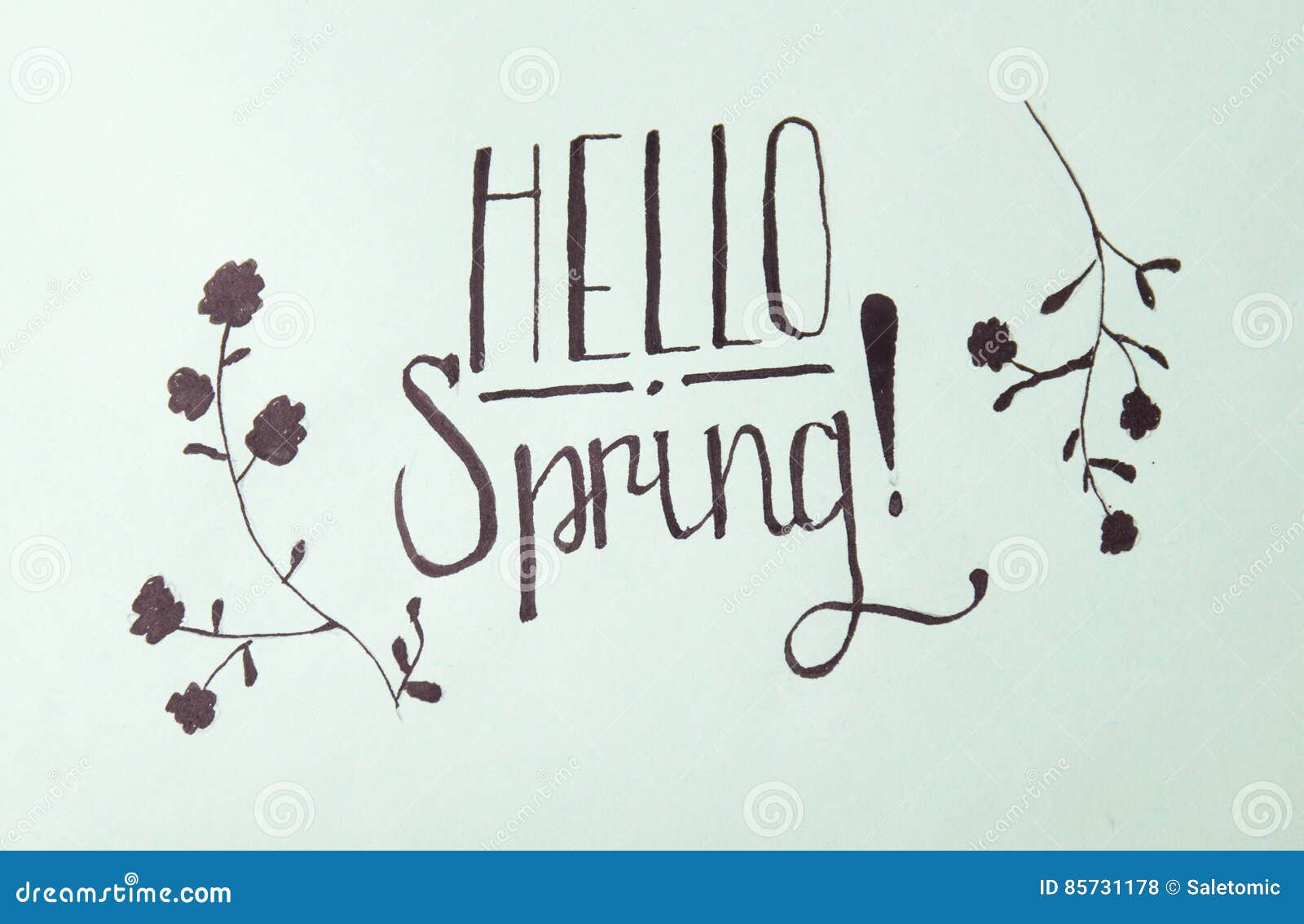 Hello Spring Calligraphy Note Stock Photo - Image of inscription ...