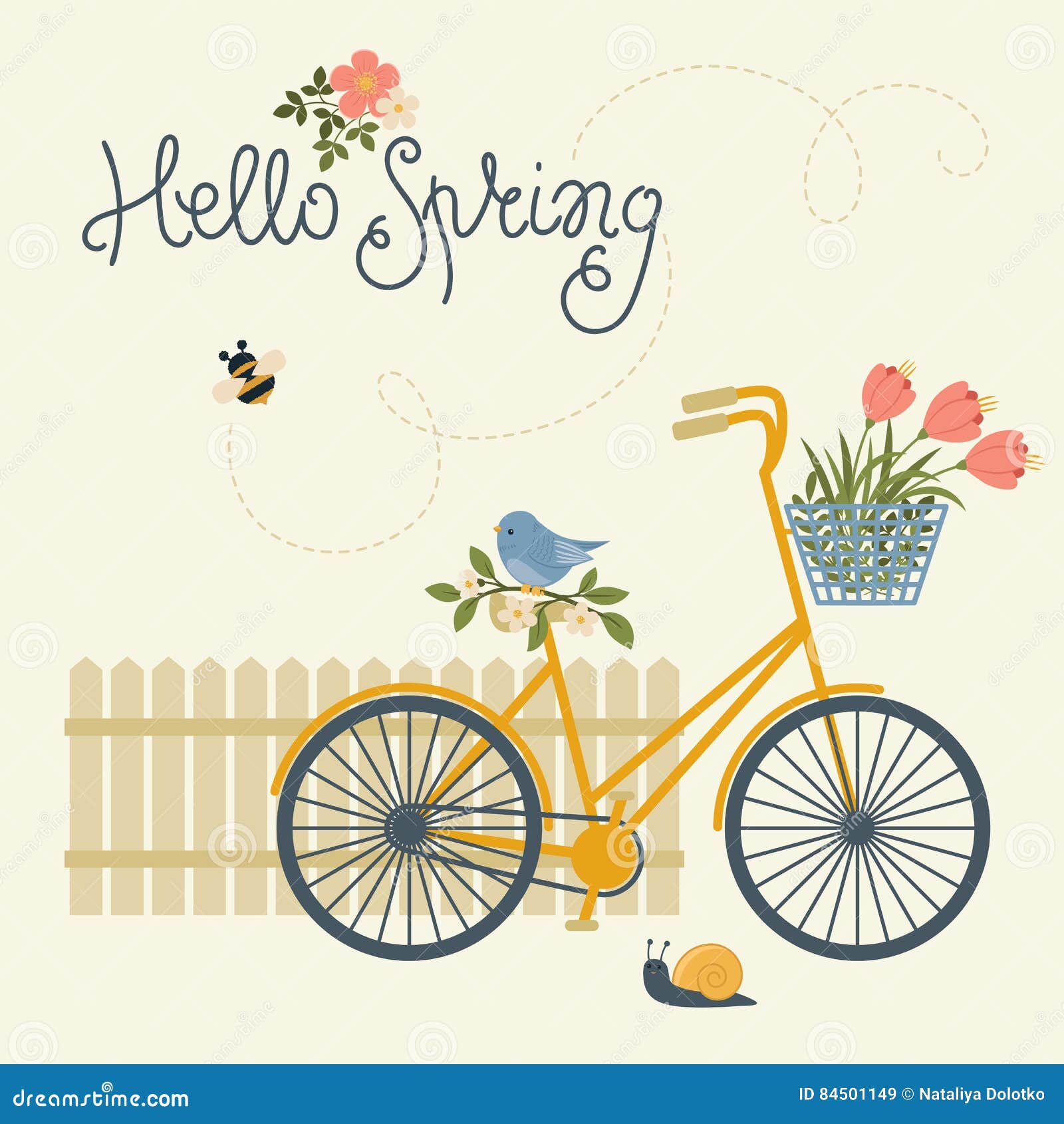 Hello Spring card stock vector. Illustration of flat - 84501149