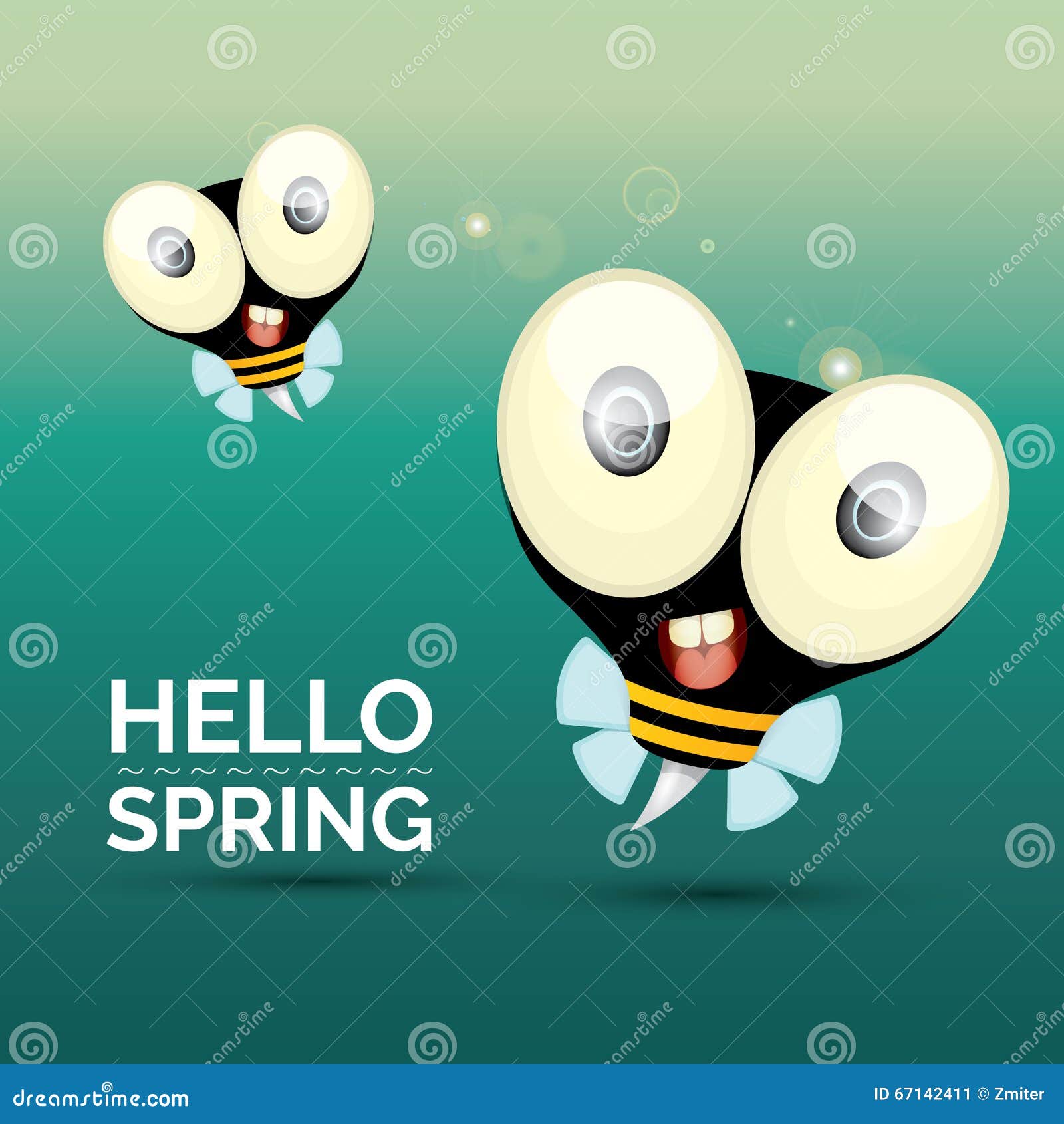 Hello Spring . Cartoon Cute Bright Baby Bee Icon Stock Vector ...