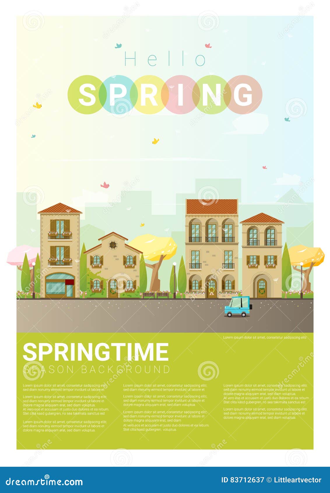 Hello Spring Cityscape Background Stock Vector - Illustration of ...