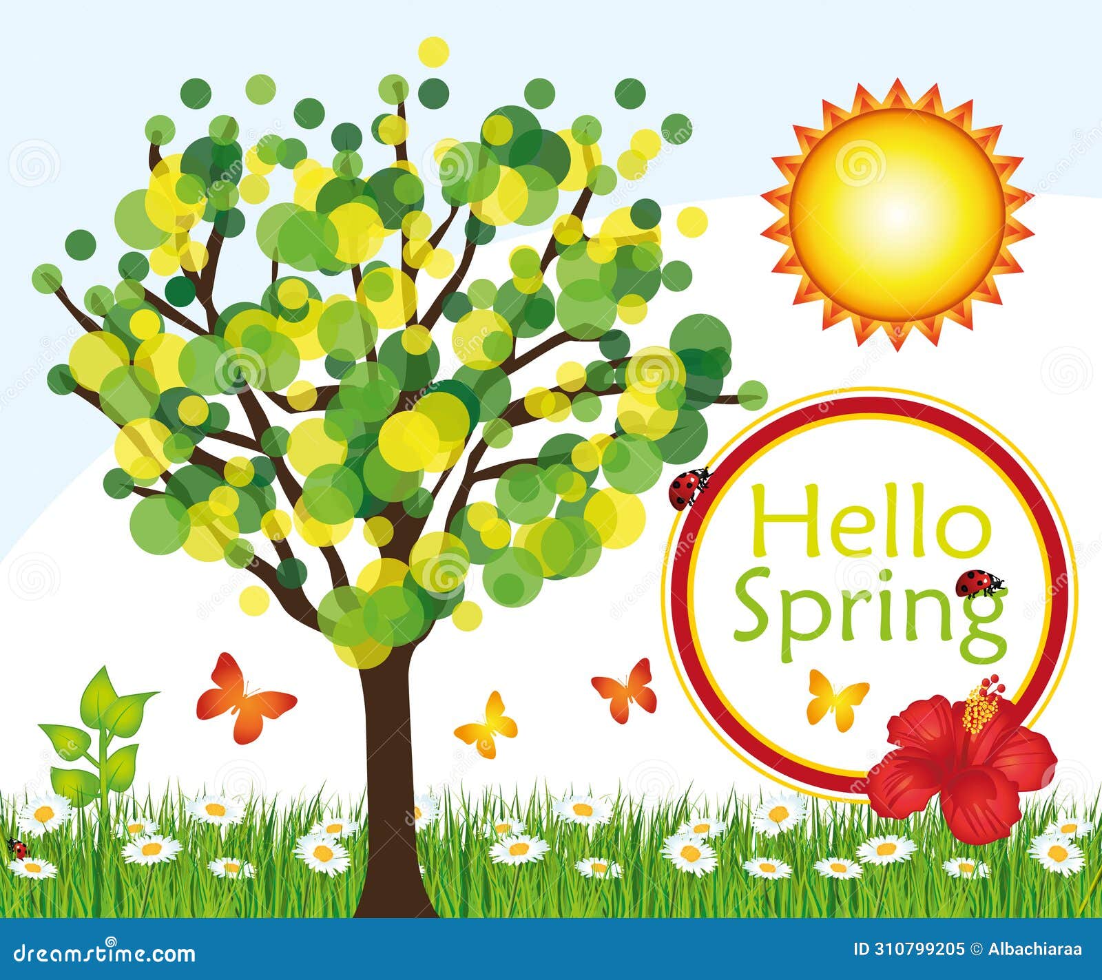 Hello Spring ! Colorful Fresh Floral Vector Illustration. Stock Vector ...