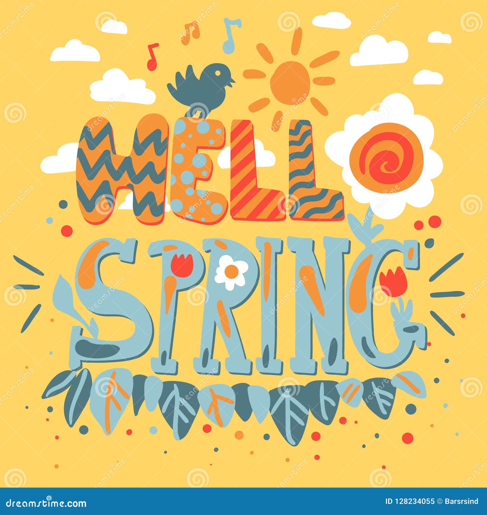 Hello Spring Concept stock vector. Illustration of phrase - 128234055