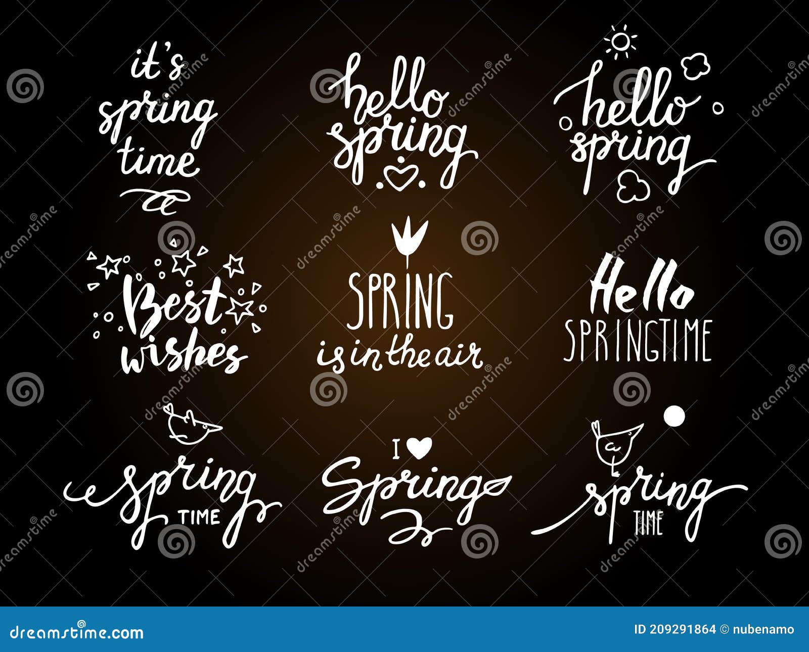 Hello Spring, Best Wishes Handwritten Lettering. Calligraphy Text For ...