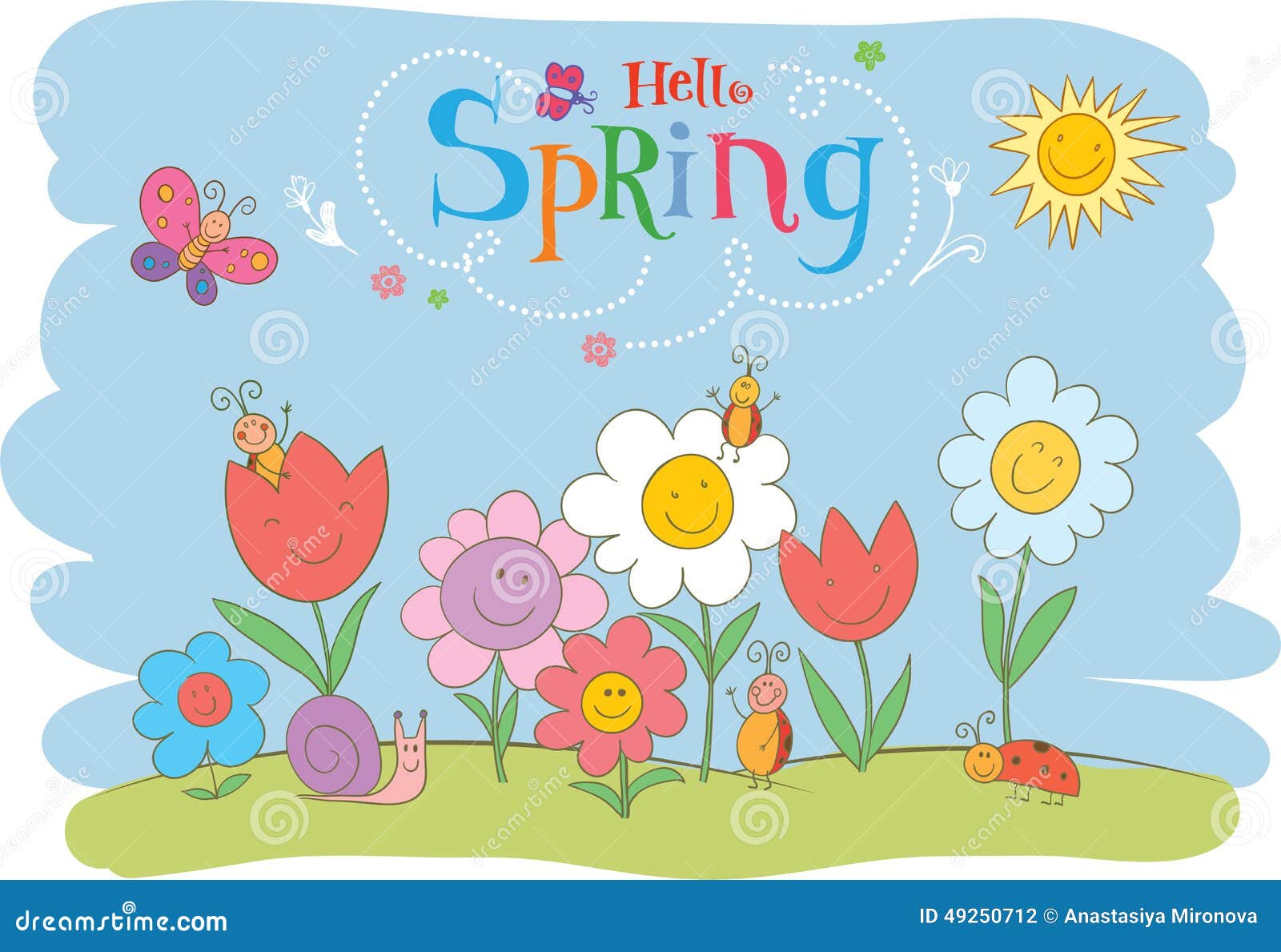 Hello Spring Cute Greeting Card Stock Vector - Illustration of baby ...