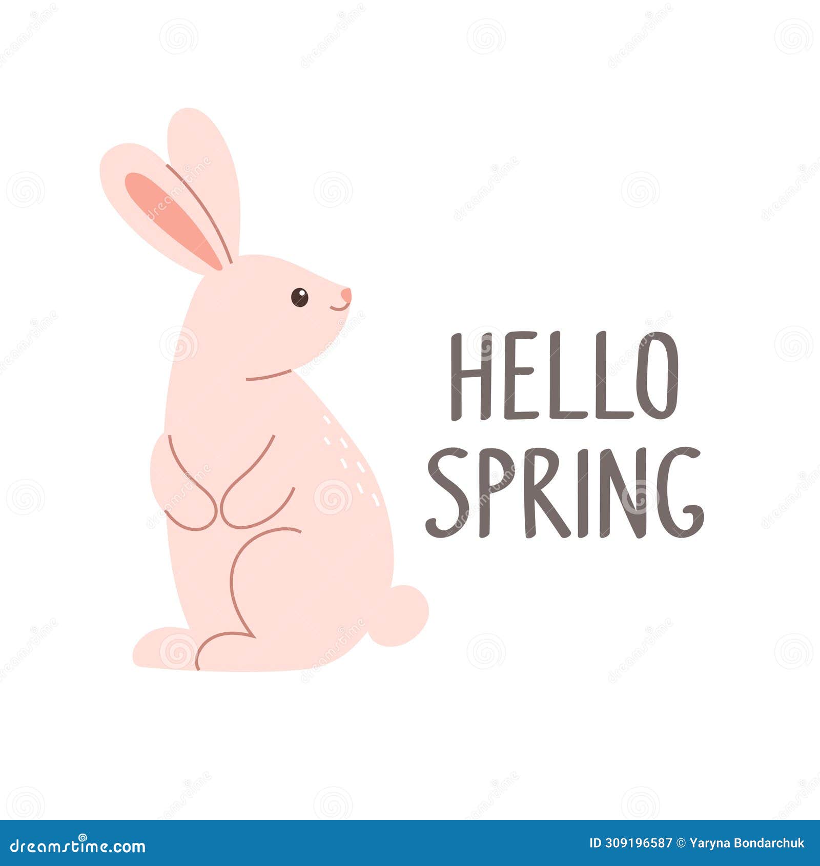 Hello Spring Design with Cute Pink Rabbit. Design Element for Cards ...