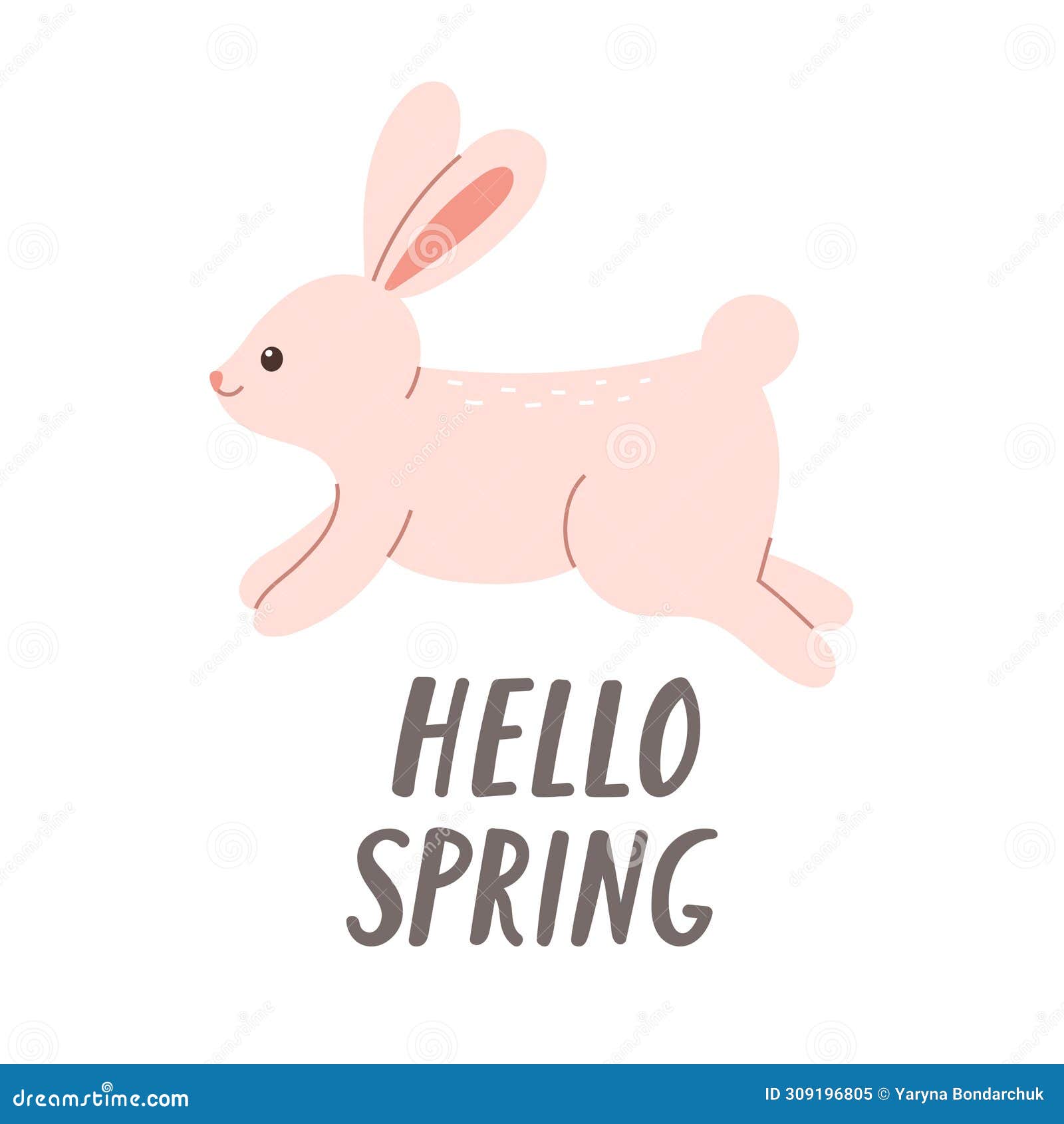 Hello Spring Design with Cute Pink Rabbit. Design Element for Cards ...