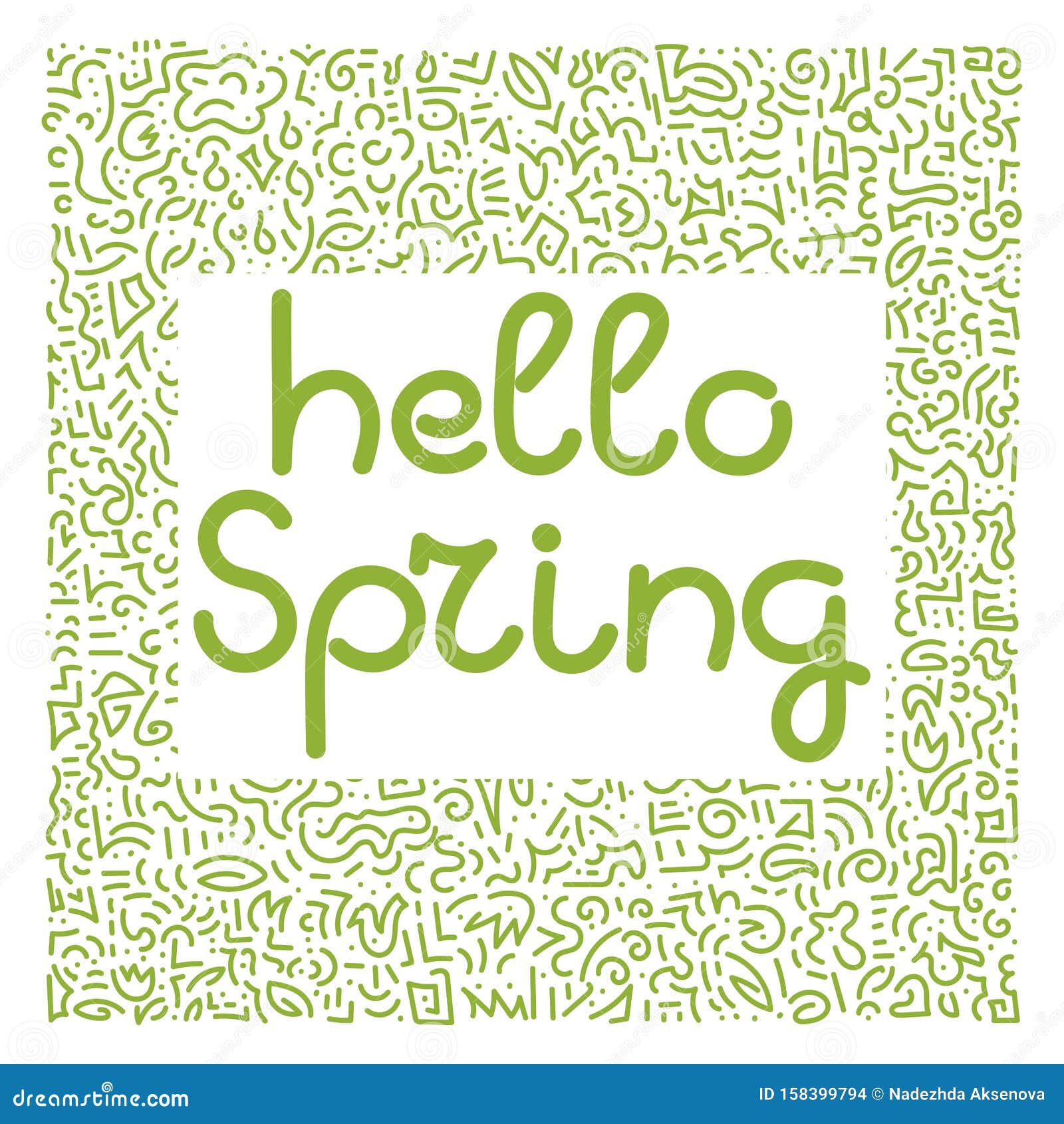 Hello Spring .Doodle Hand Drawing Background. Flowers, Leaves. Vector ...