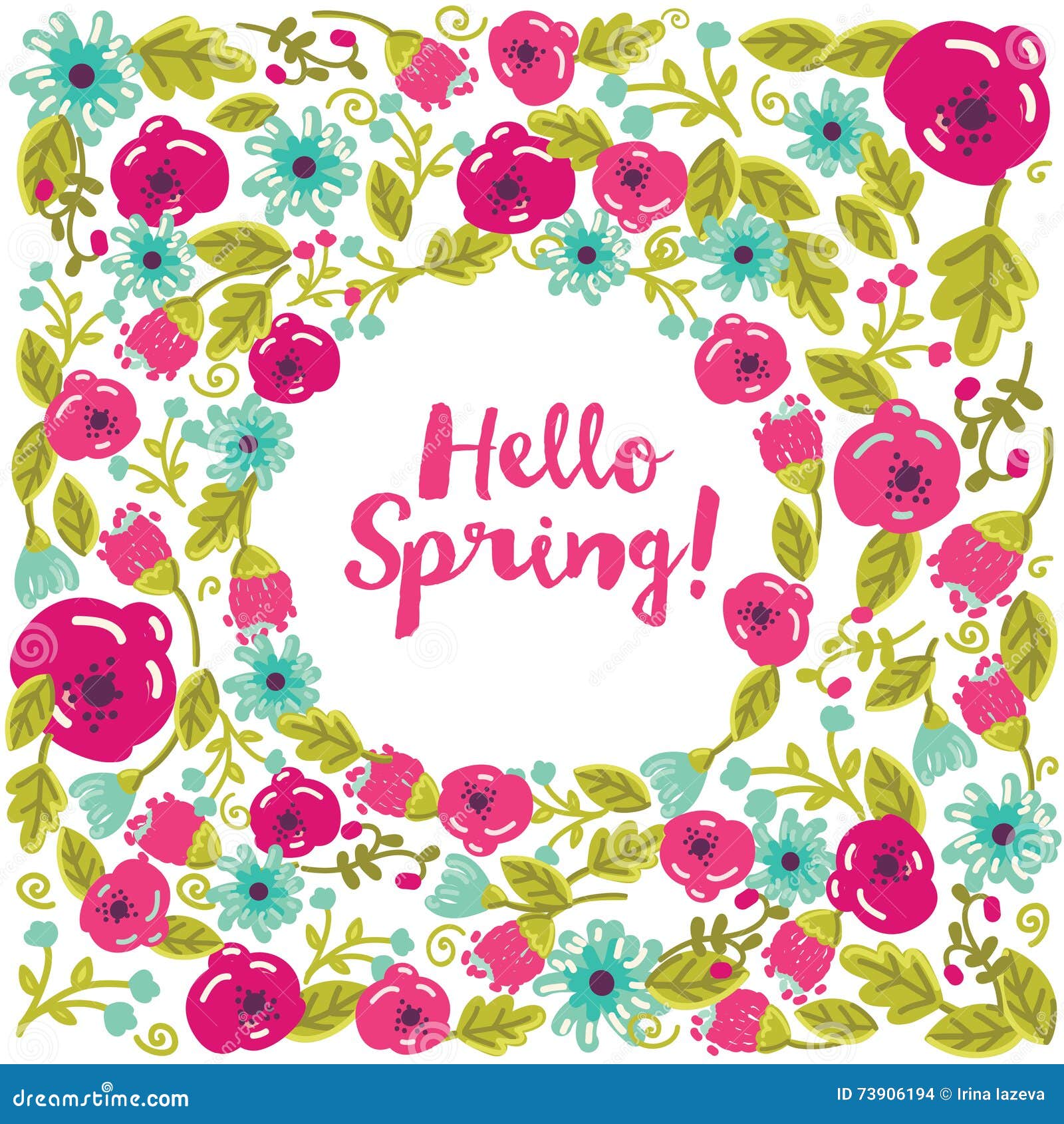 Hello spring floral card stock vector. Illustration of hello - 73906194
