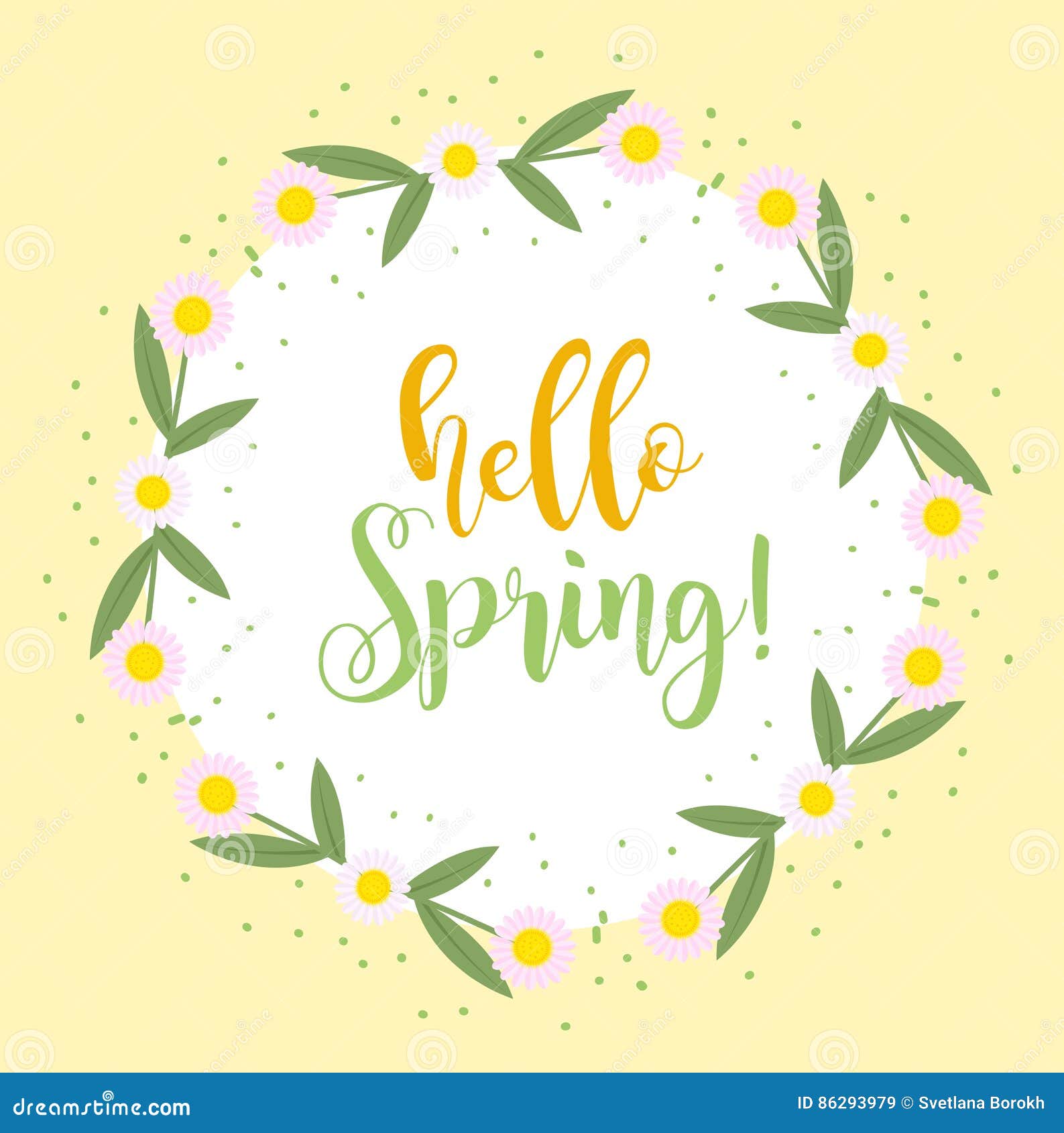 Hello Spring Floral Frame for Text, Isolated on White Background ...